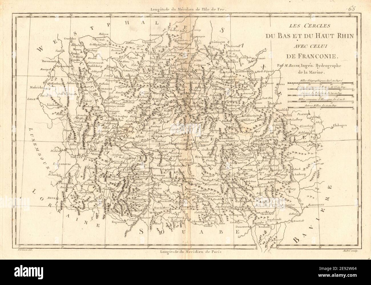Les Cercles du Bas et du Haut Rhin avec… Franconie. Germany. BONNE 1787 ...