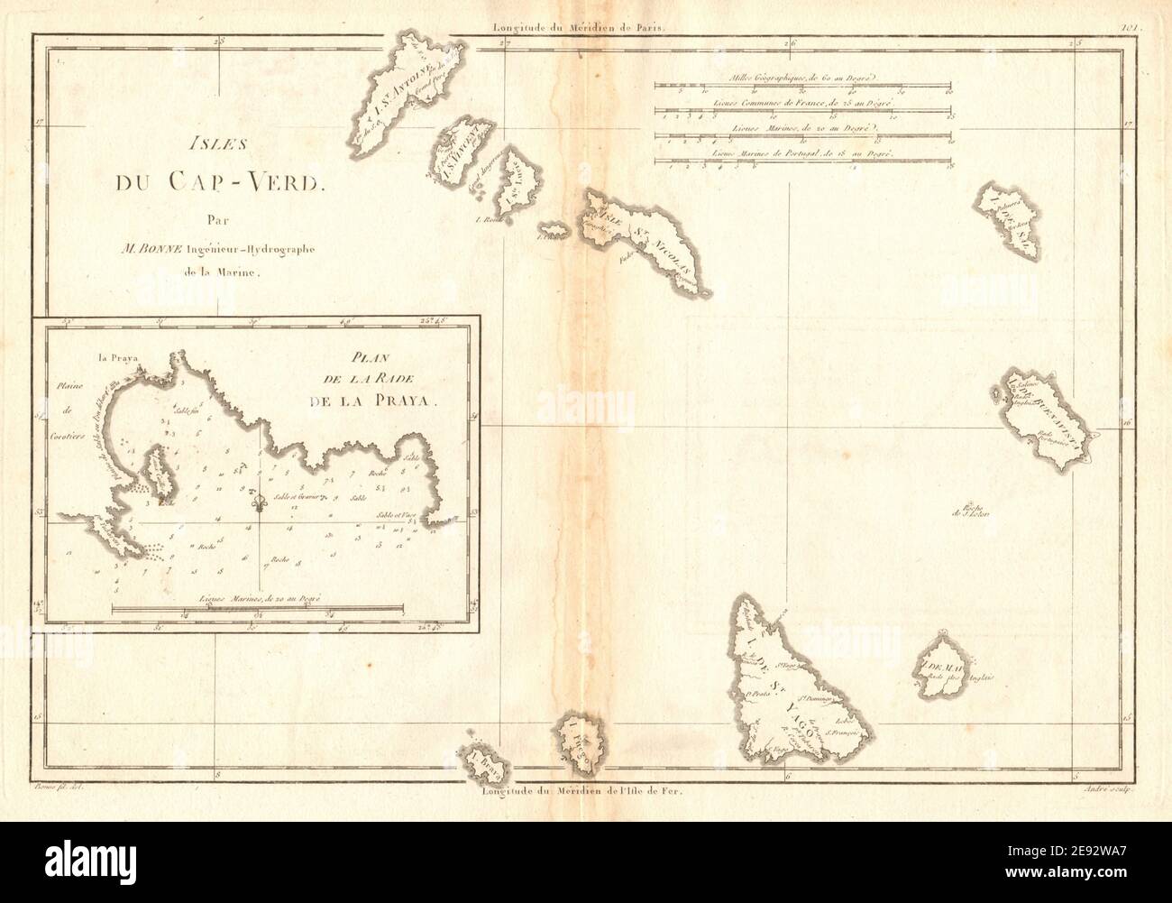 Isles du Cap-Verd. Praya. Cape Verde Islands. Praia Harbour. BONNE 1788 ...