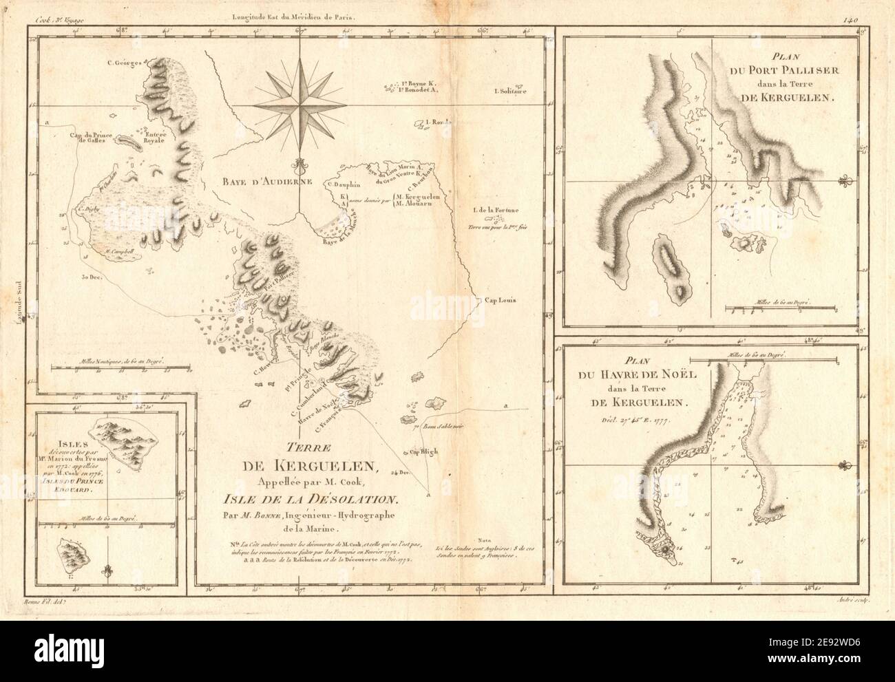 Terre de Kerguelen… Isle de la Désolation. Kerguelen Island. BONNE 1788 ...