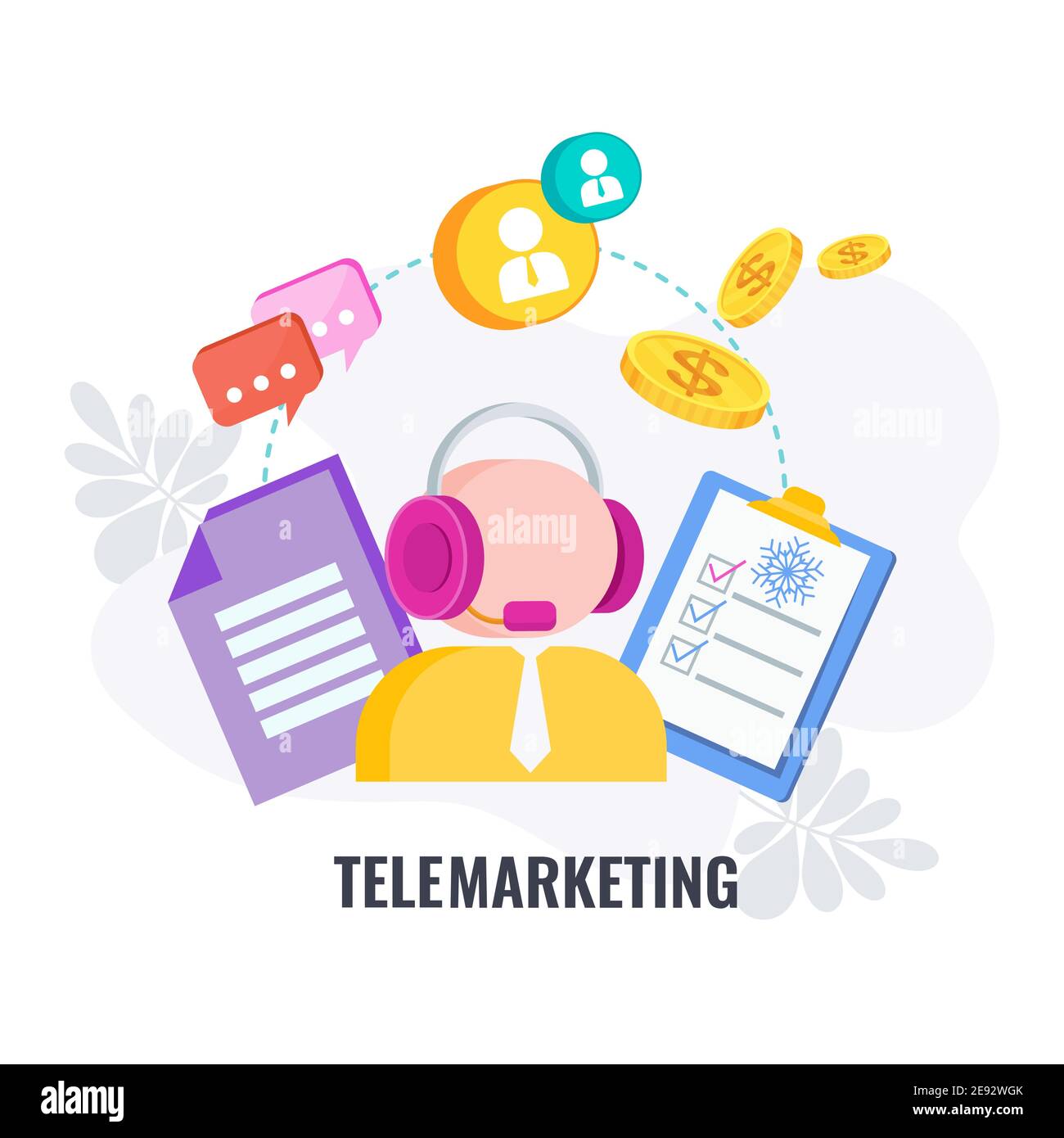 Telemarketing icon. Telephone communication. Flat vector illustration ...