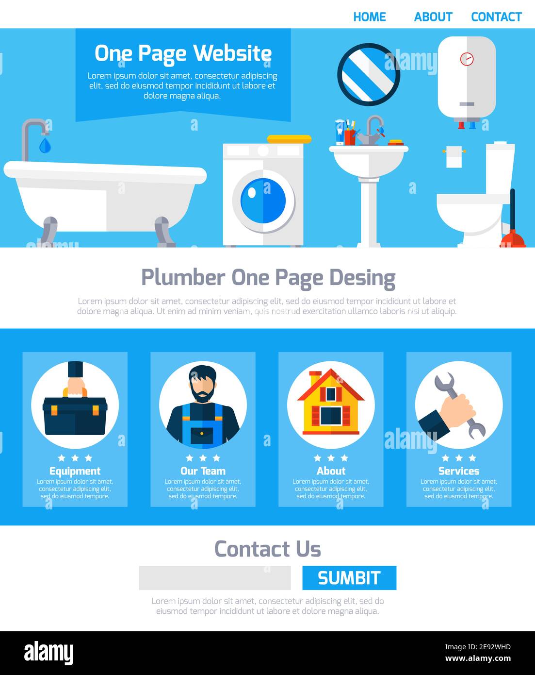 Plumber service one page website design with infographic elements ...