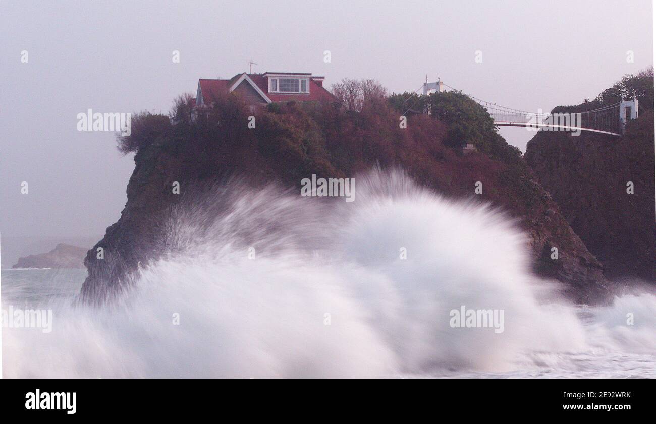 Huge seas at Towan Island Newquay Cornwall UK Stock Photo - Alamy