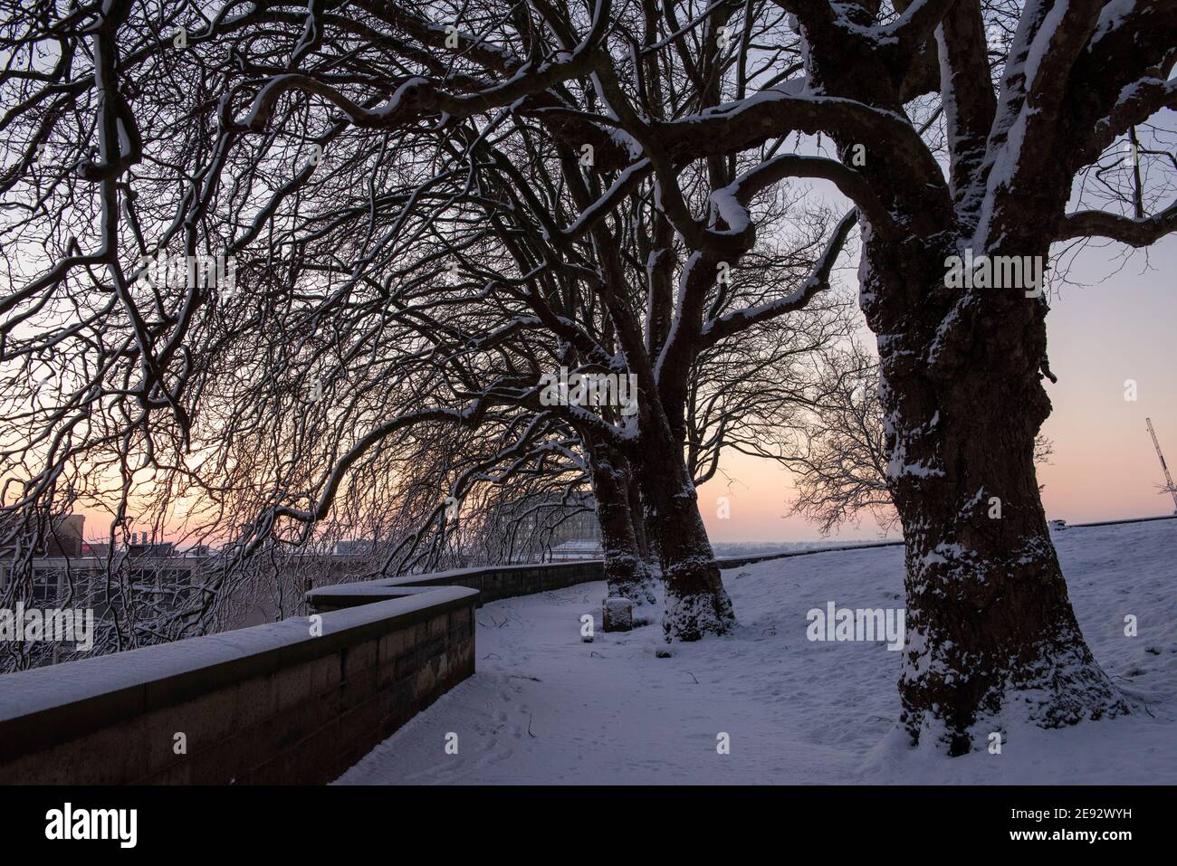 Nottingham Castle grounds in the snow, Nottingham City Nottinghamshire ...