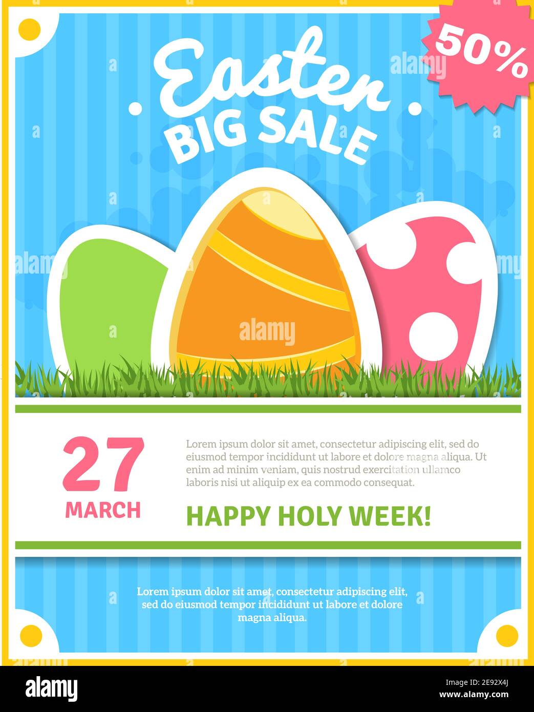 Easter holiday sale poster with colorful eggs flat vector illustration ...