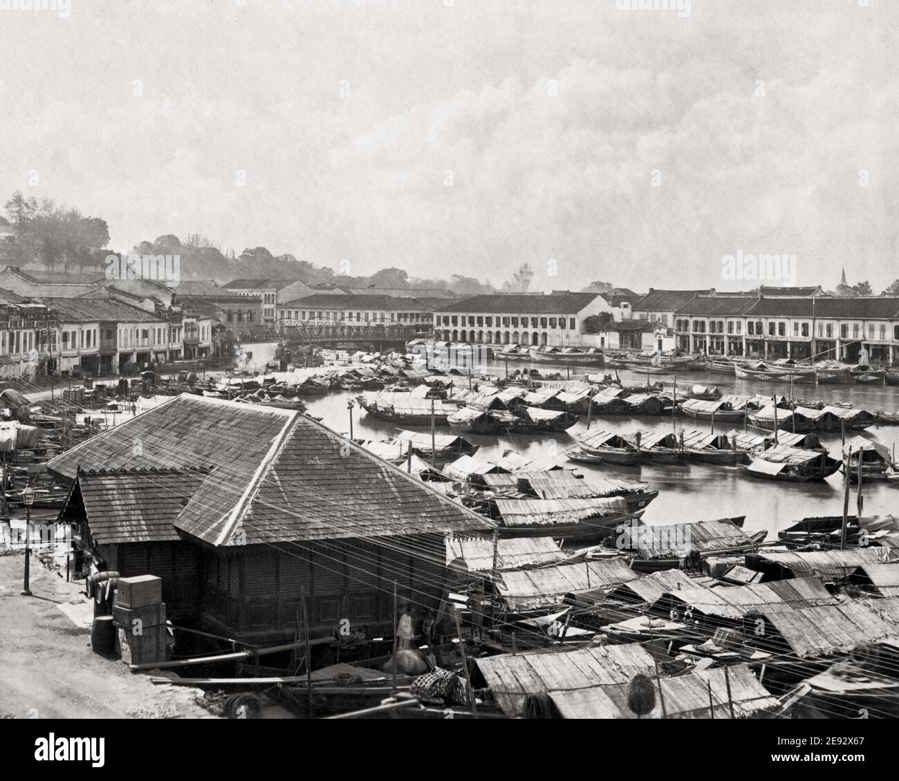 Late 19th century photograph - boats in the harbour, Singapore Stock ...