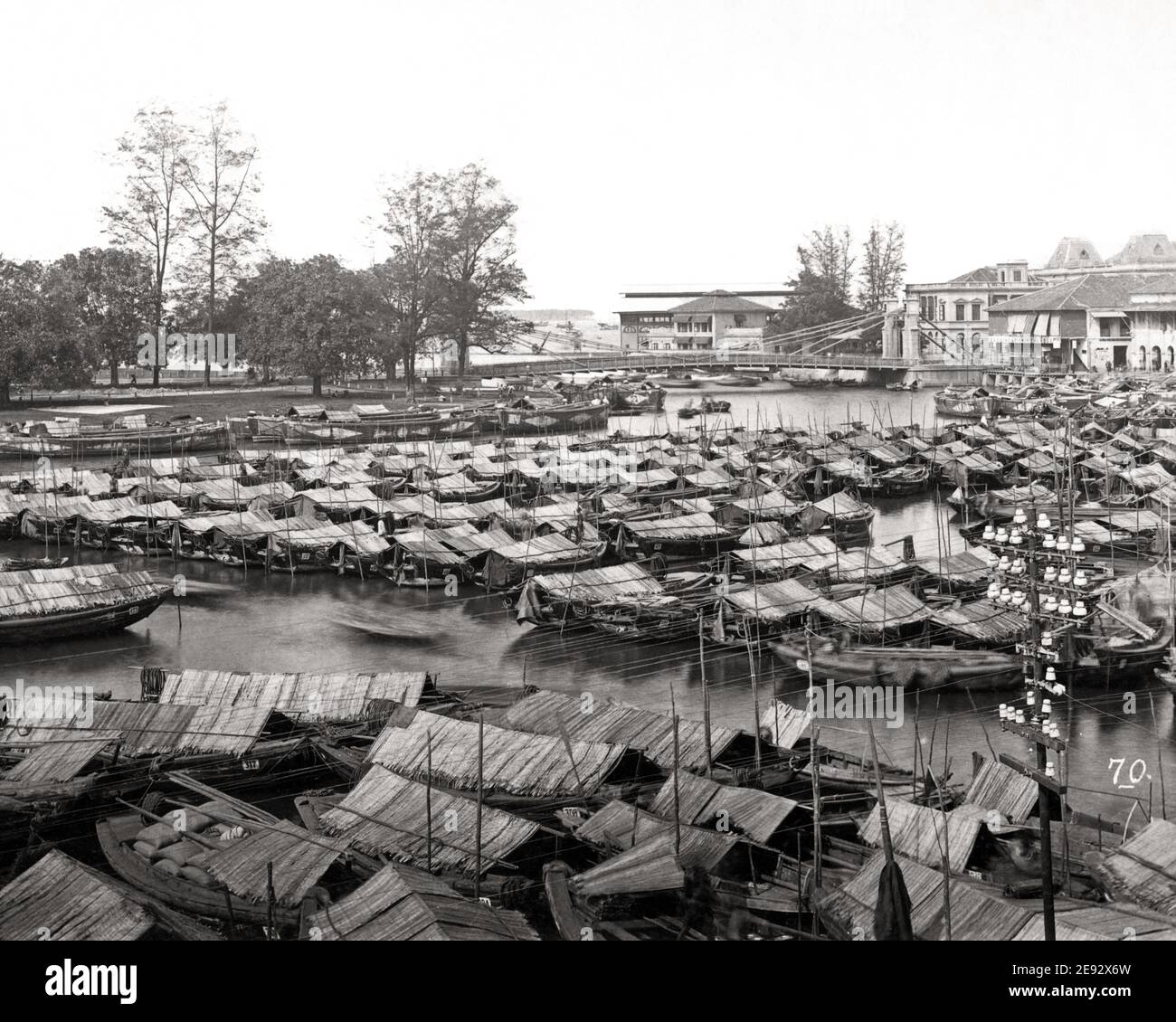 Late 19th century photograph - boats in the harbour, Singapore Stock ...