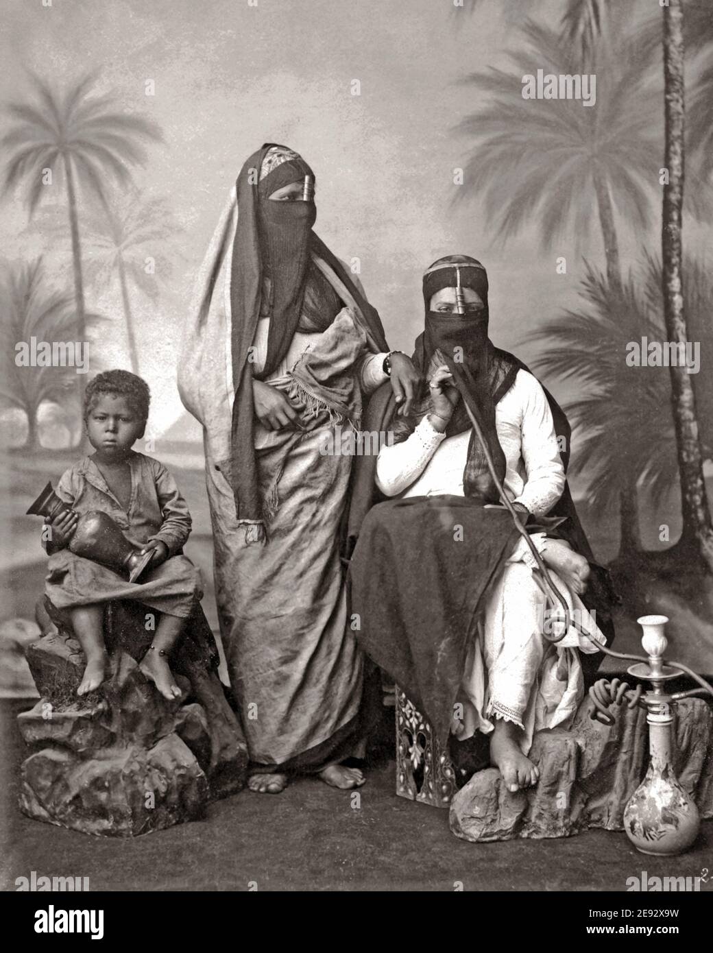 Late 19th century photograph - Velied Women and Child, with Hookah ...
