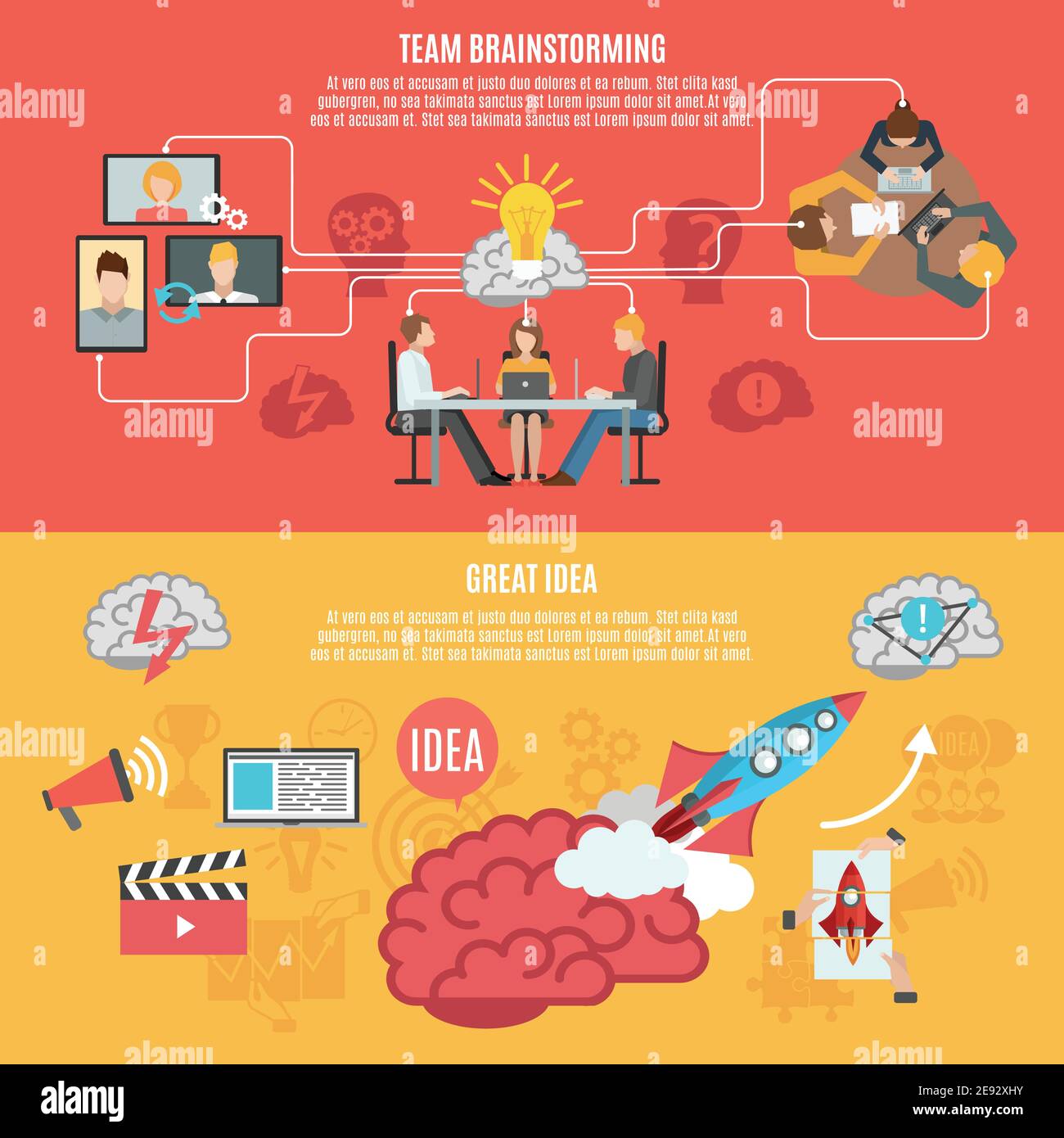 Team brainstorming work for creating idea and great idea metaphor ...