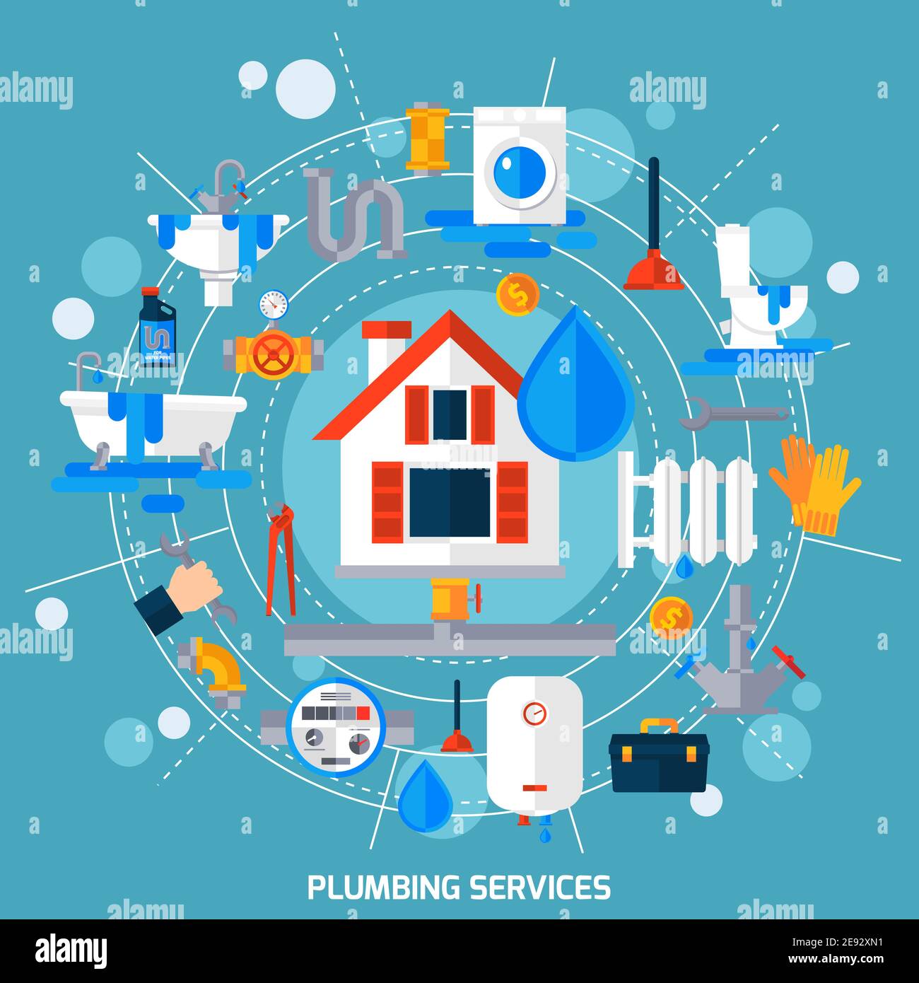 Plumbing service concept flat poster with sanitary icons circle ...