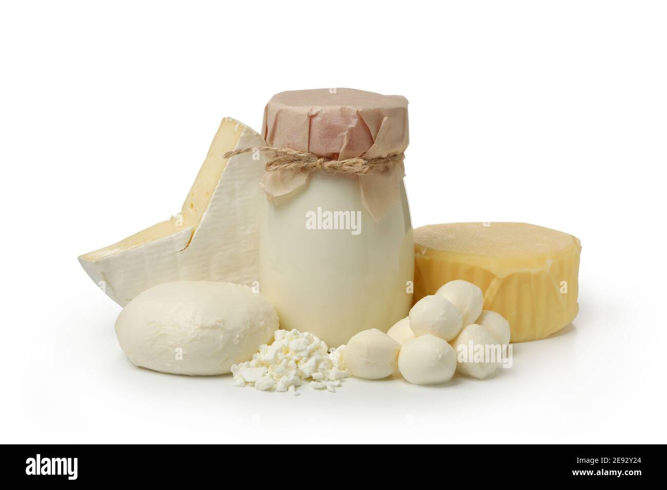 Different fresh dairy products isolated on white background Stock Photo ...