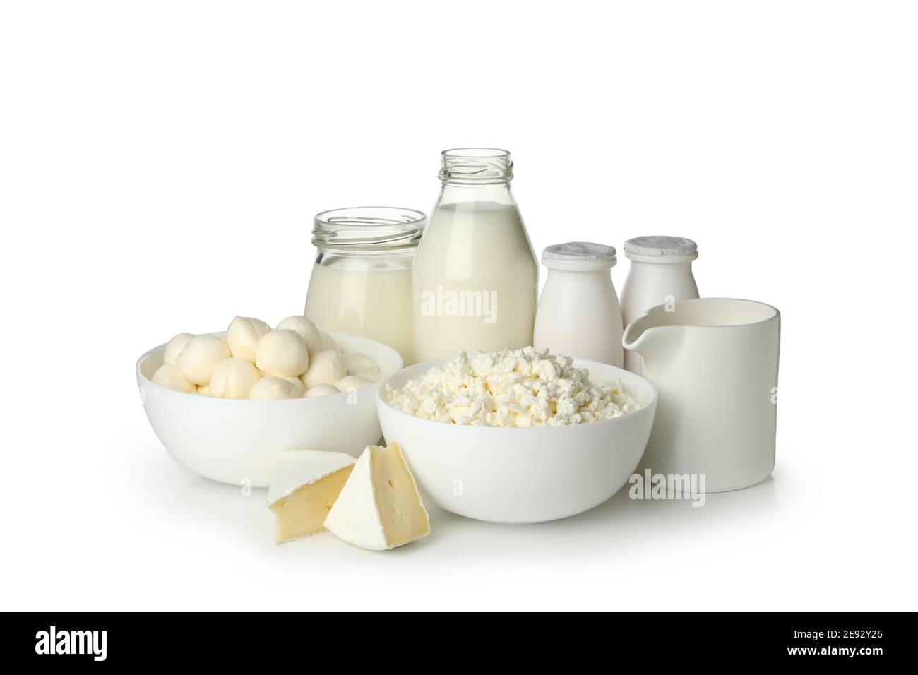 Different fresh dairy products isolated on white background Stock Photo ...