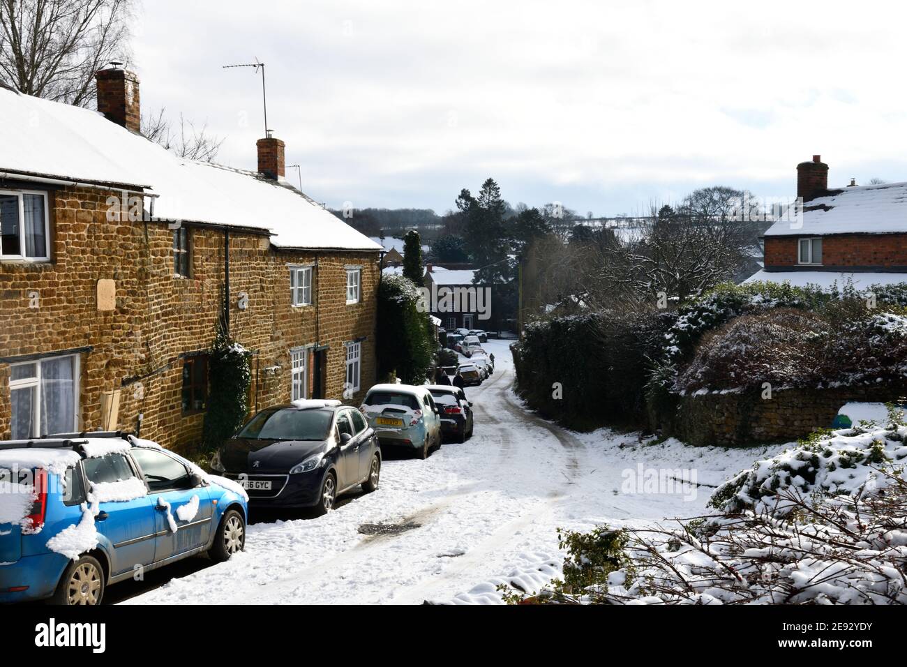 Bell Hill Hook Norton Village with Snowfall Stock Photo - Alamy
