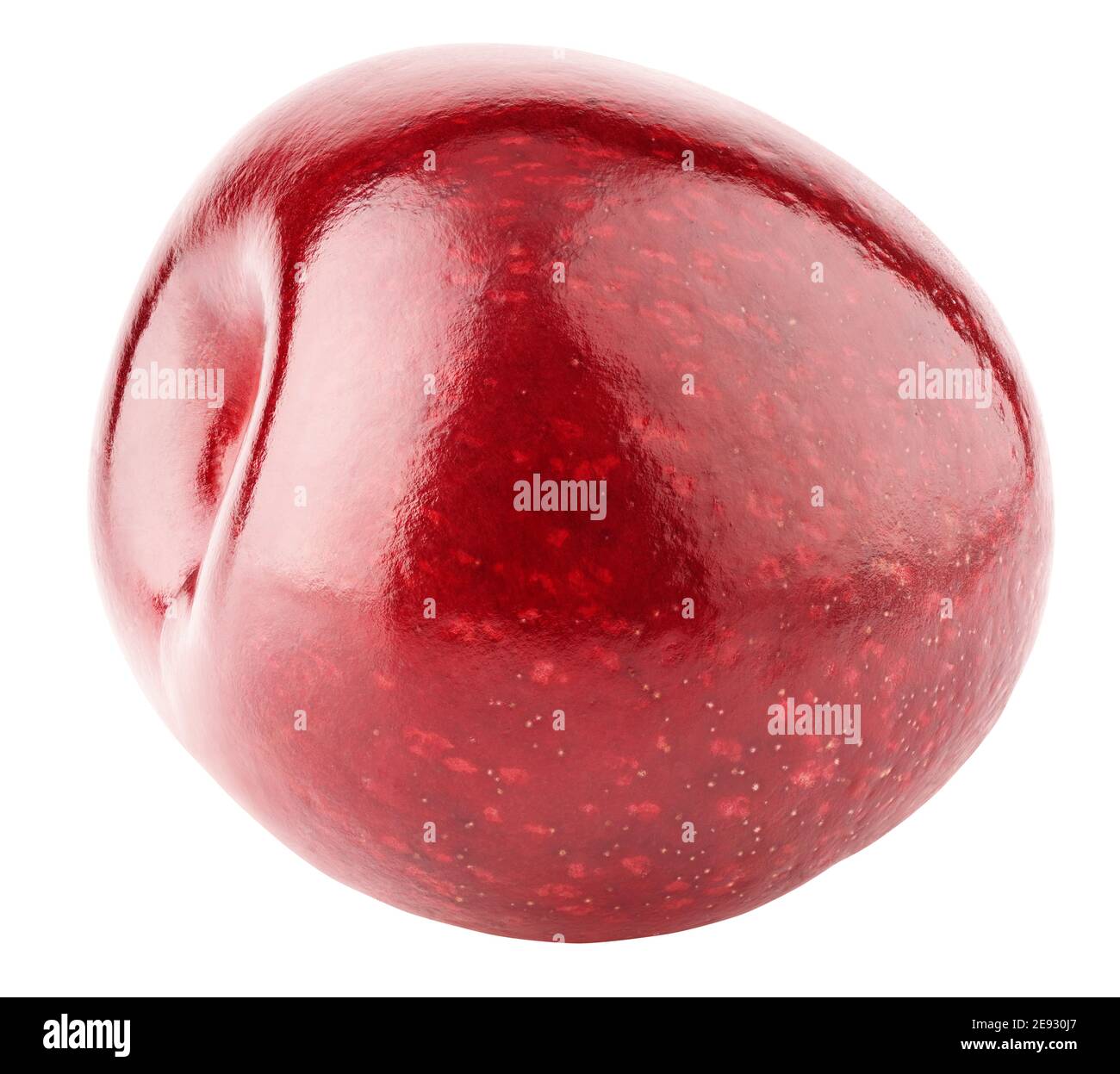 Single ripe cherry without stem isolated on white background with ...