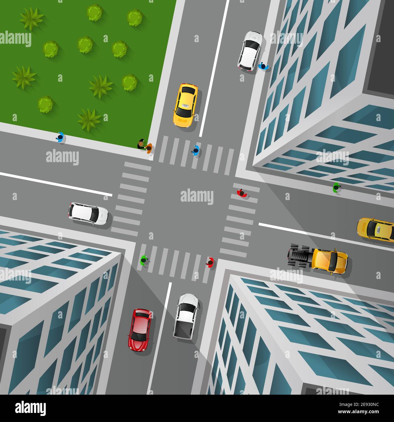 City street top view 3d design concept with crossroad cars buildings ...