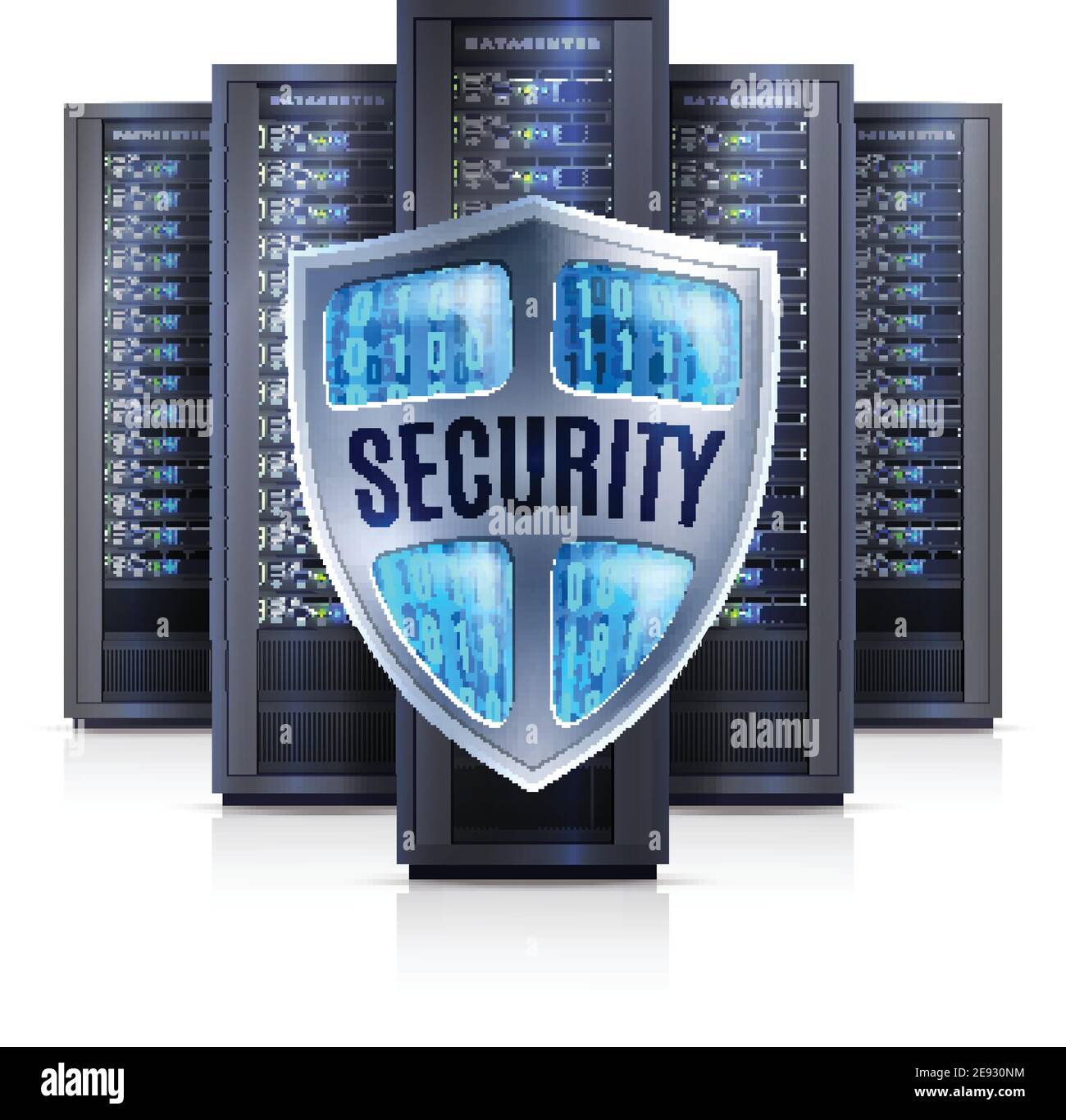 Computer server racks with security shield protection symbol black on ...