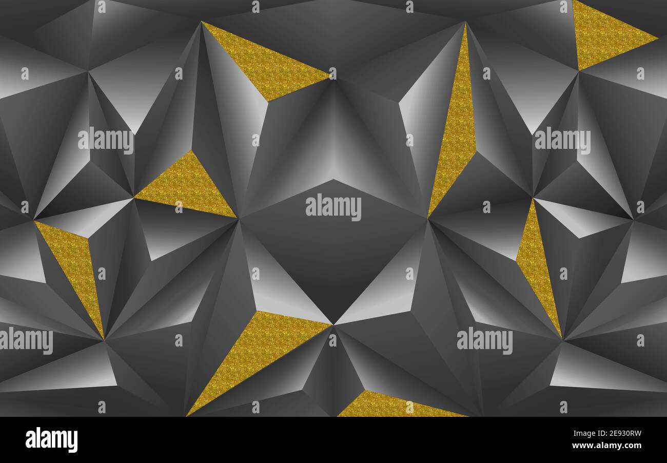 3d polygonal illustration, gray and golden triangles with shadows Stock ...