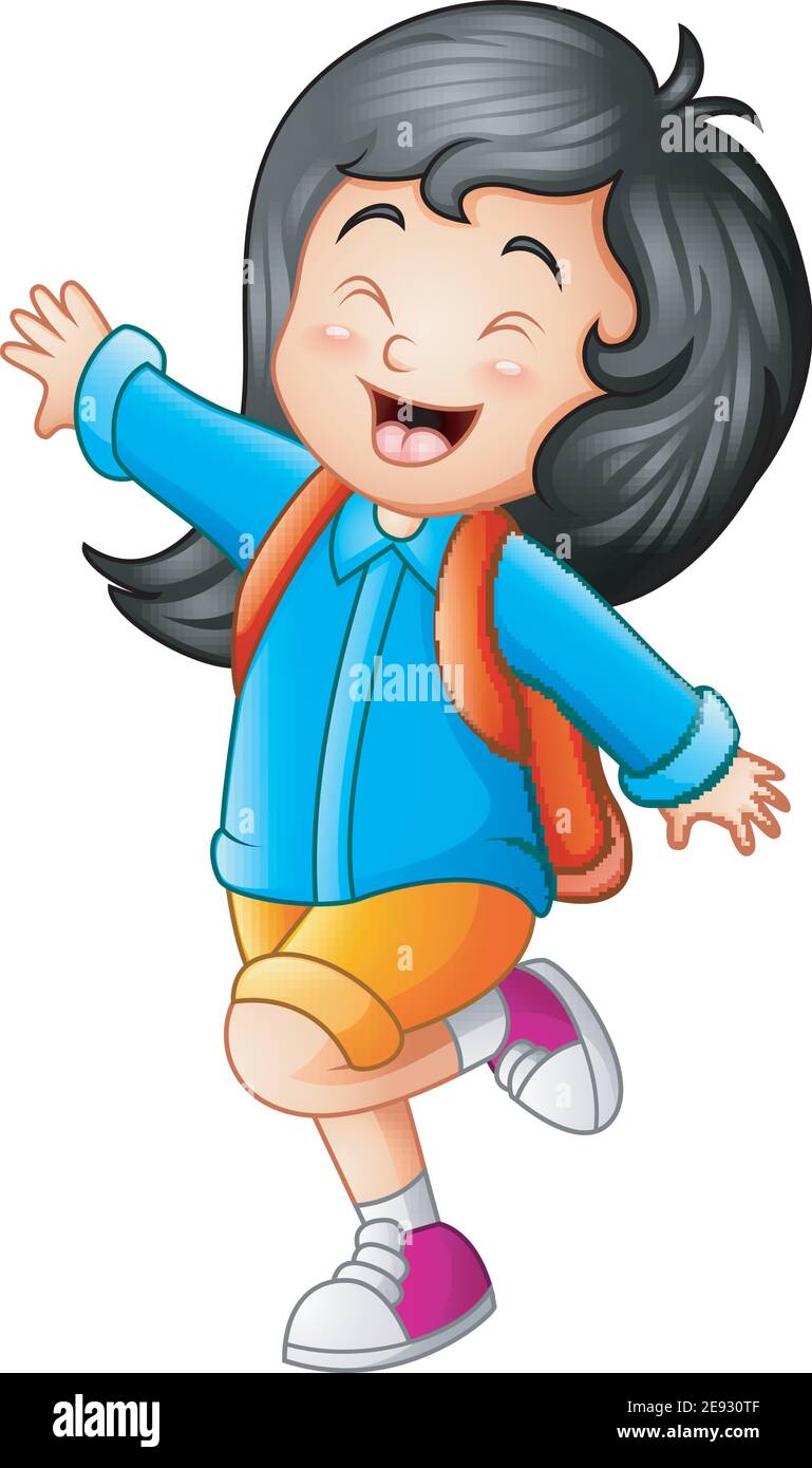 Vector illustration of Cute little girl go to school Stock Vector Image ...