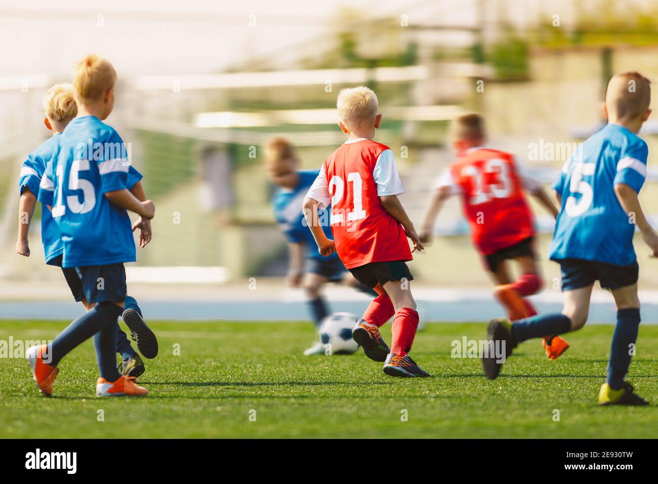 Young Footballers Kicking Football Match.Football Soccer Players ...