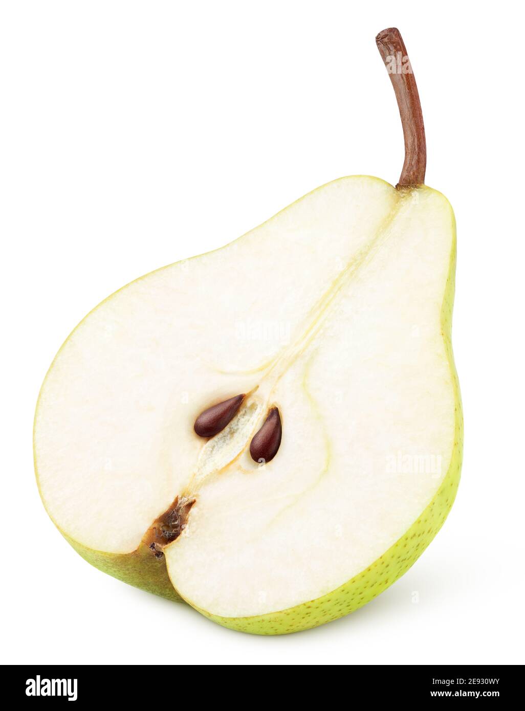 Half of green yellow pear fruit isolated on white with clipping path ...