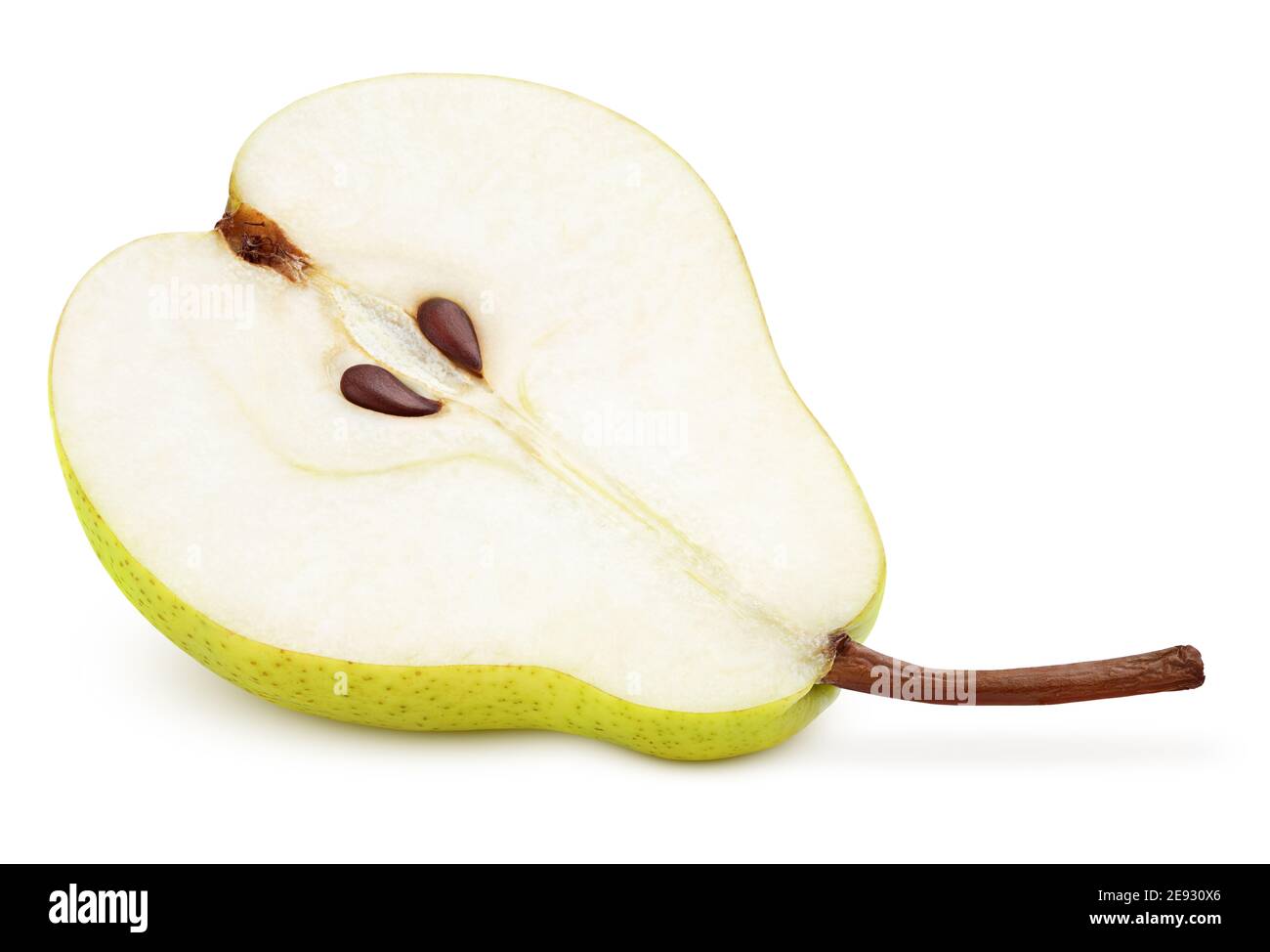 Half of green yellow pear fruit isolated on white with clipping path ...