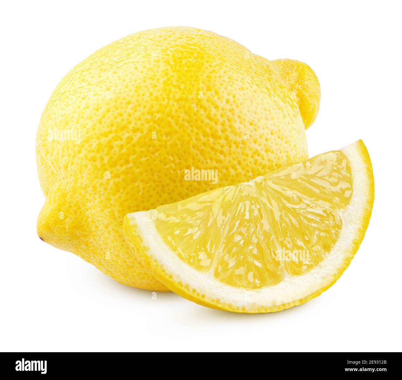 Ripe whole yellow lemon citrus fruit with lemon slice isolated on white ...