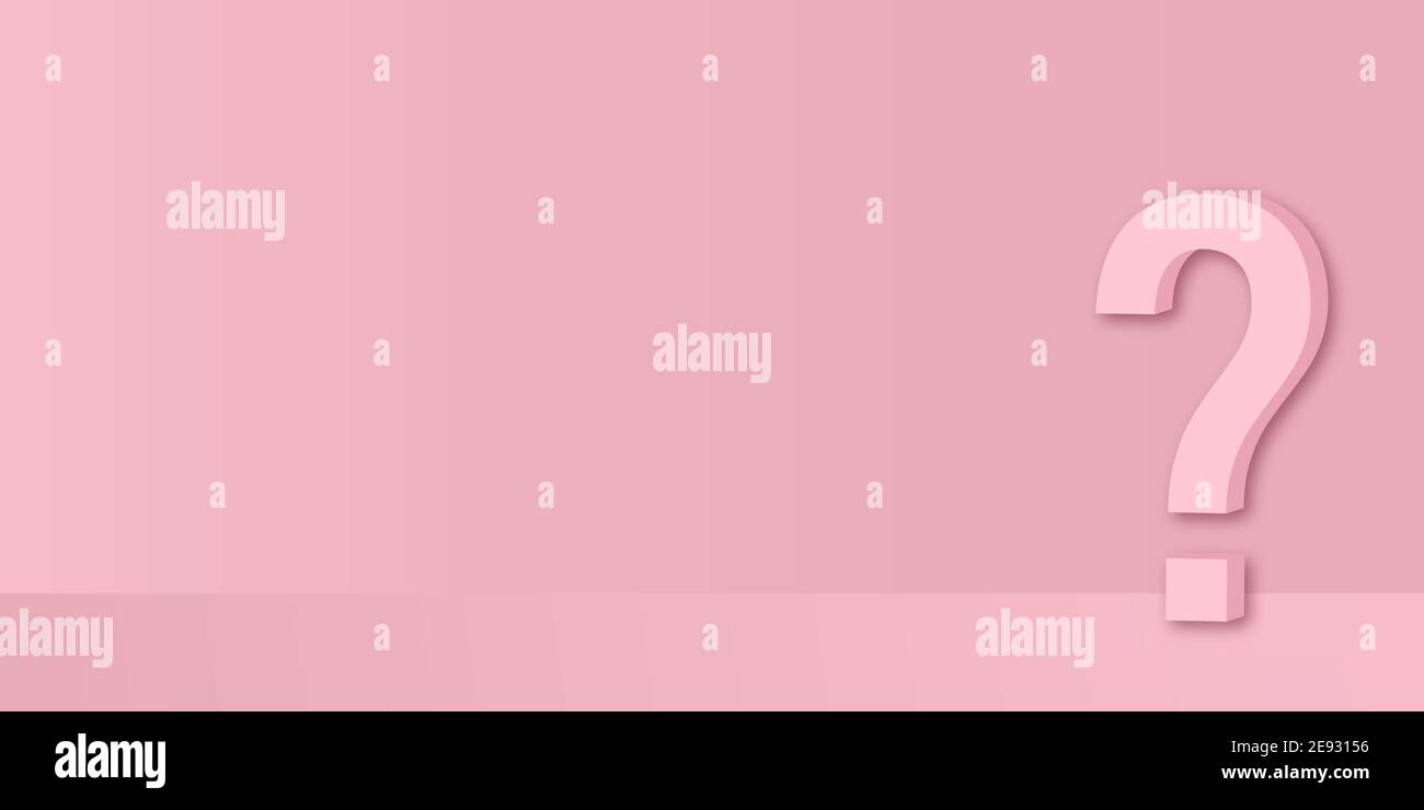 Pink question mark in front of pink color wall background. Business ...