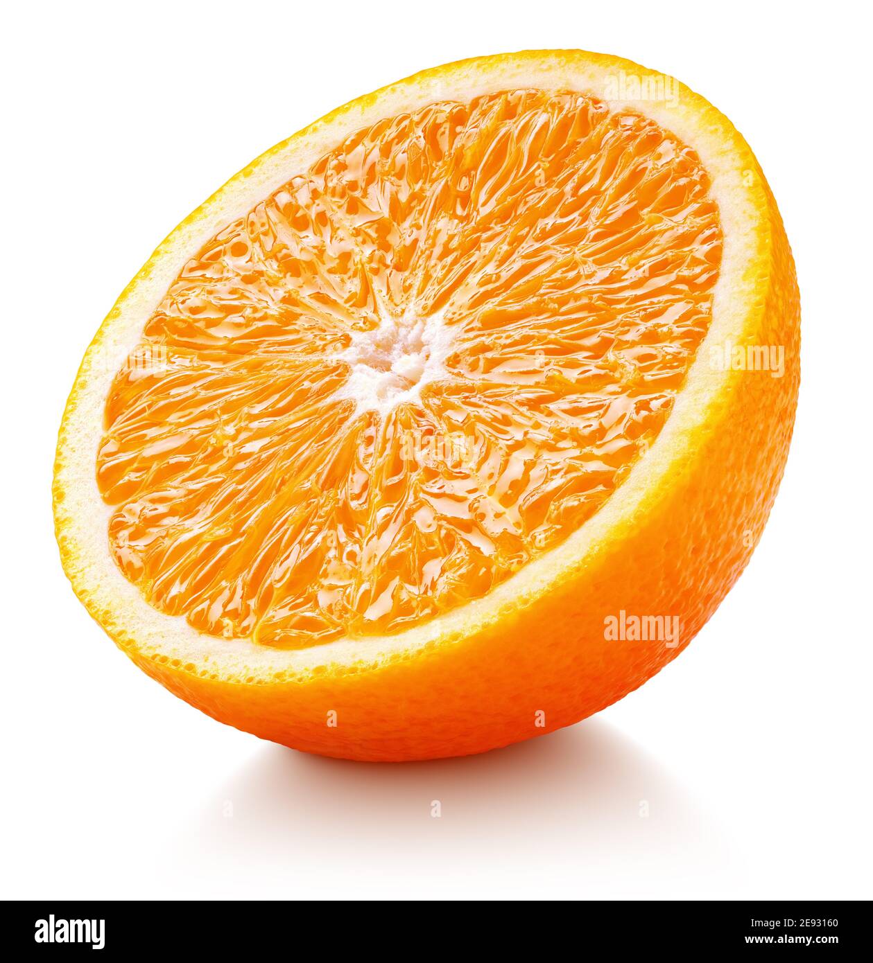 Ripe orange half isolated on white background. Orange citrus fruit with ...