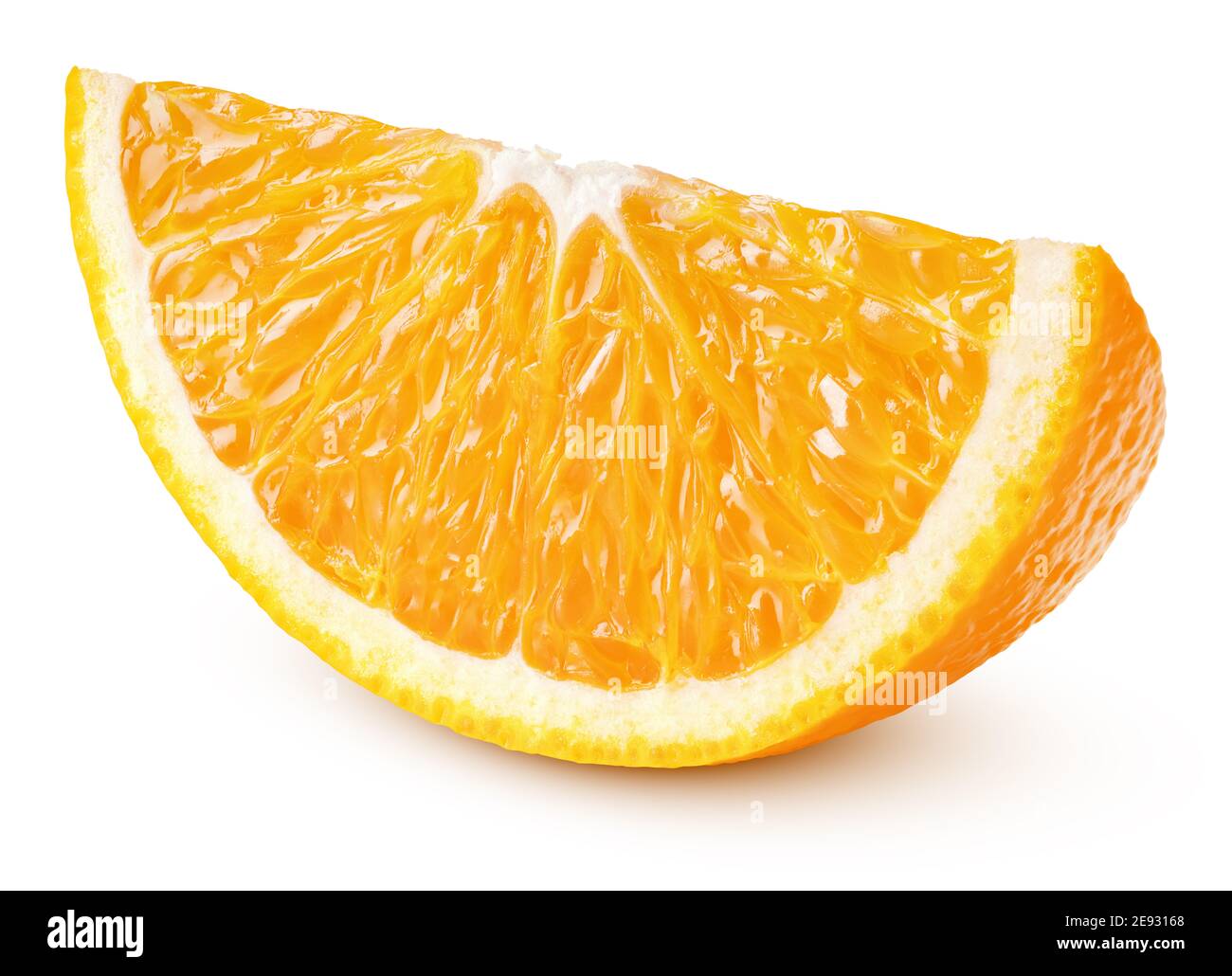Single slice of orange citrus fruit isolated on white background with ...