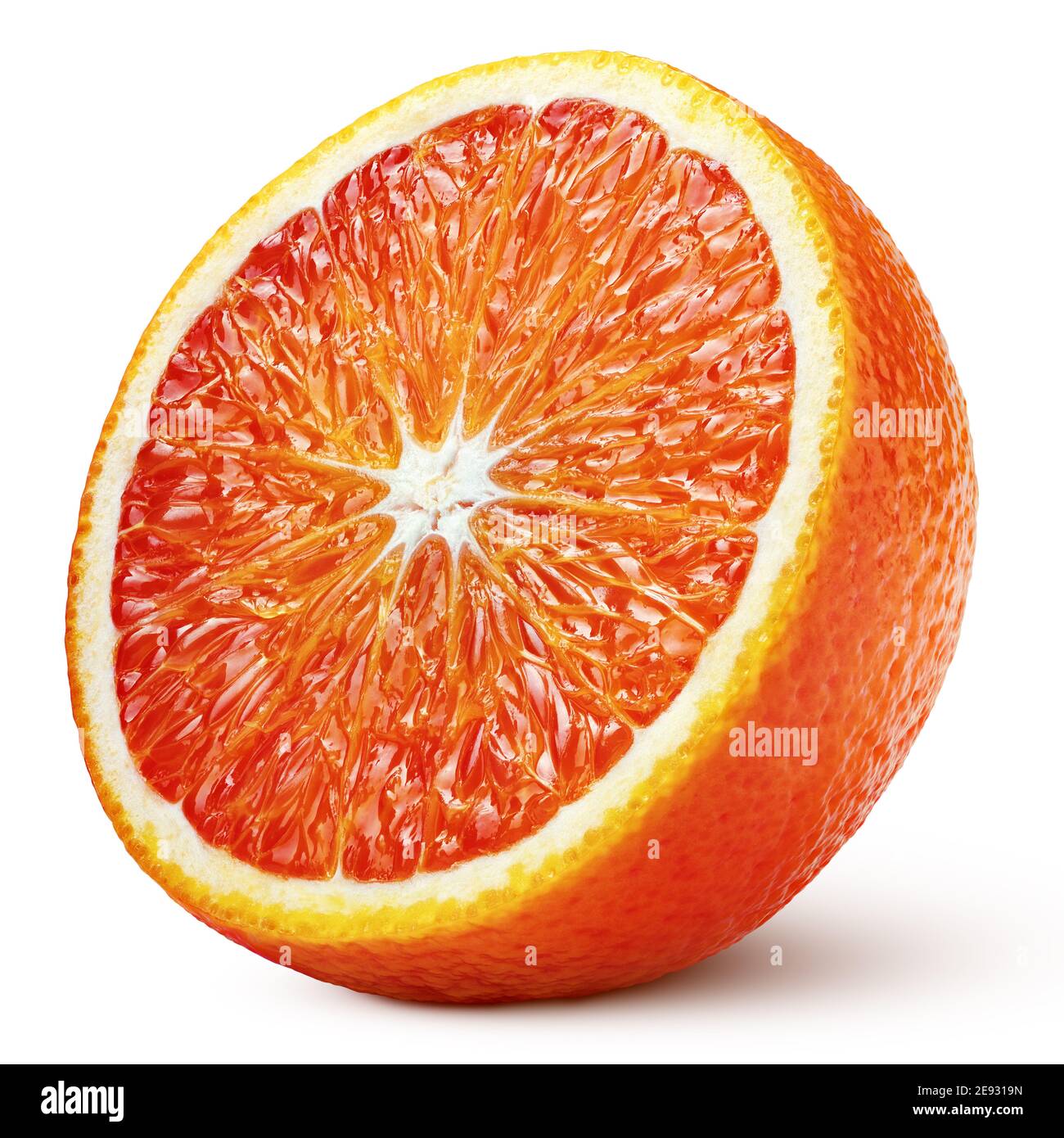 Ripe half of blood red orange citrus fruit isolated on white background ...