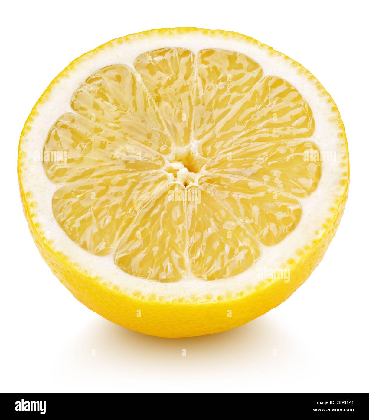Ripe half of yellow lemon citrus fruit isolated on white background ...