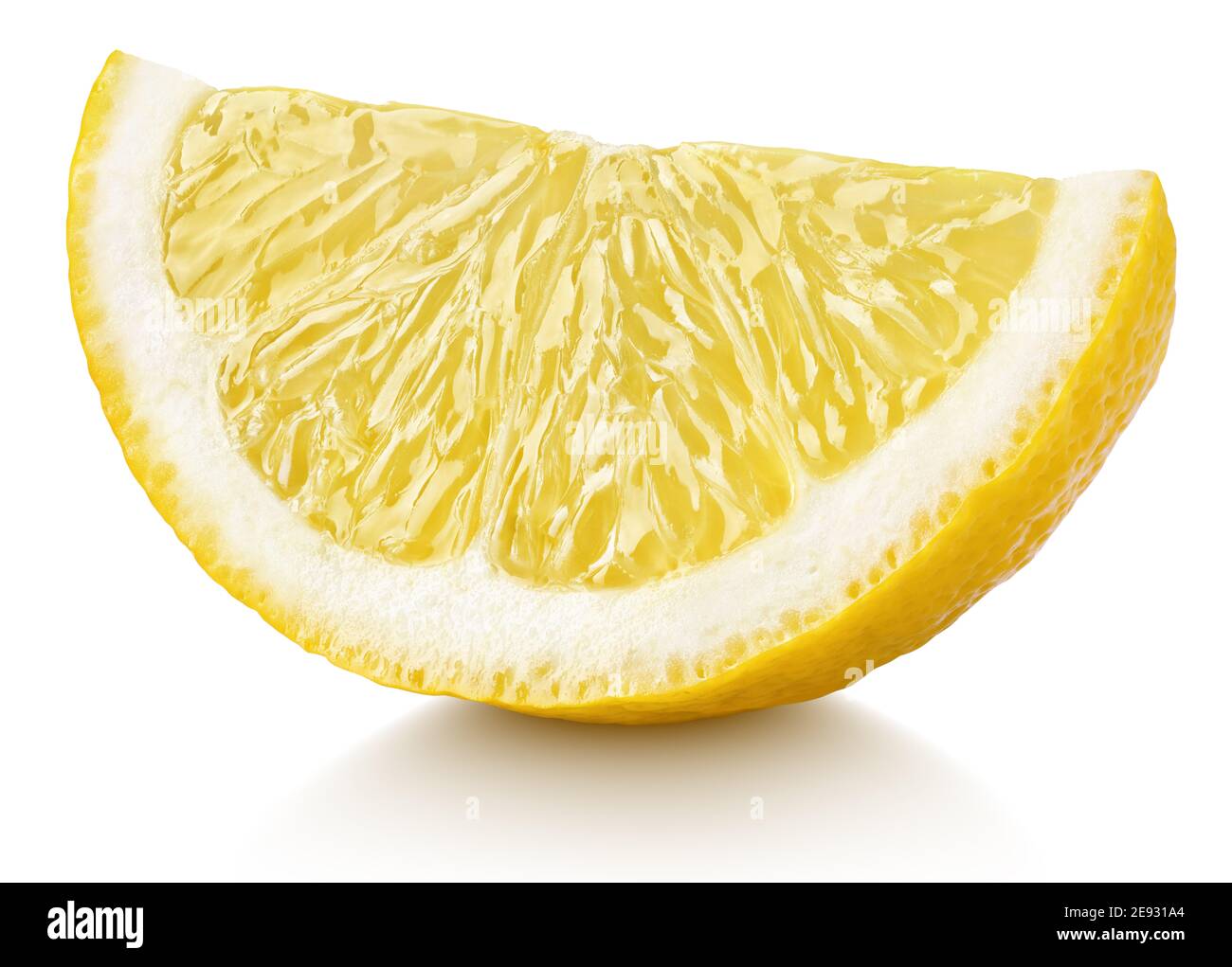 Ripe slice of yellow lemon citrus fruit isolated on white background ...