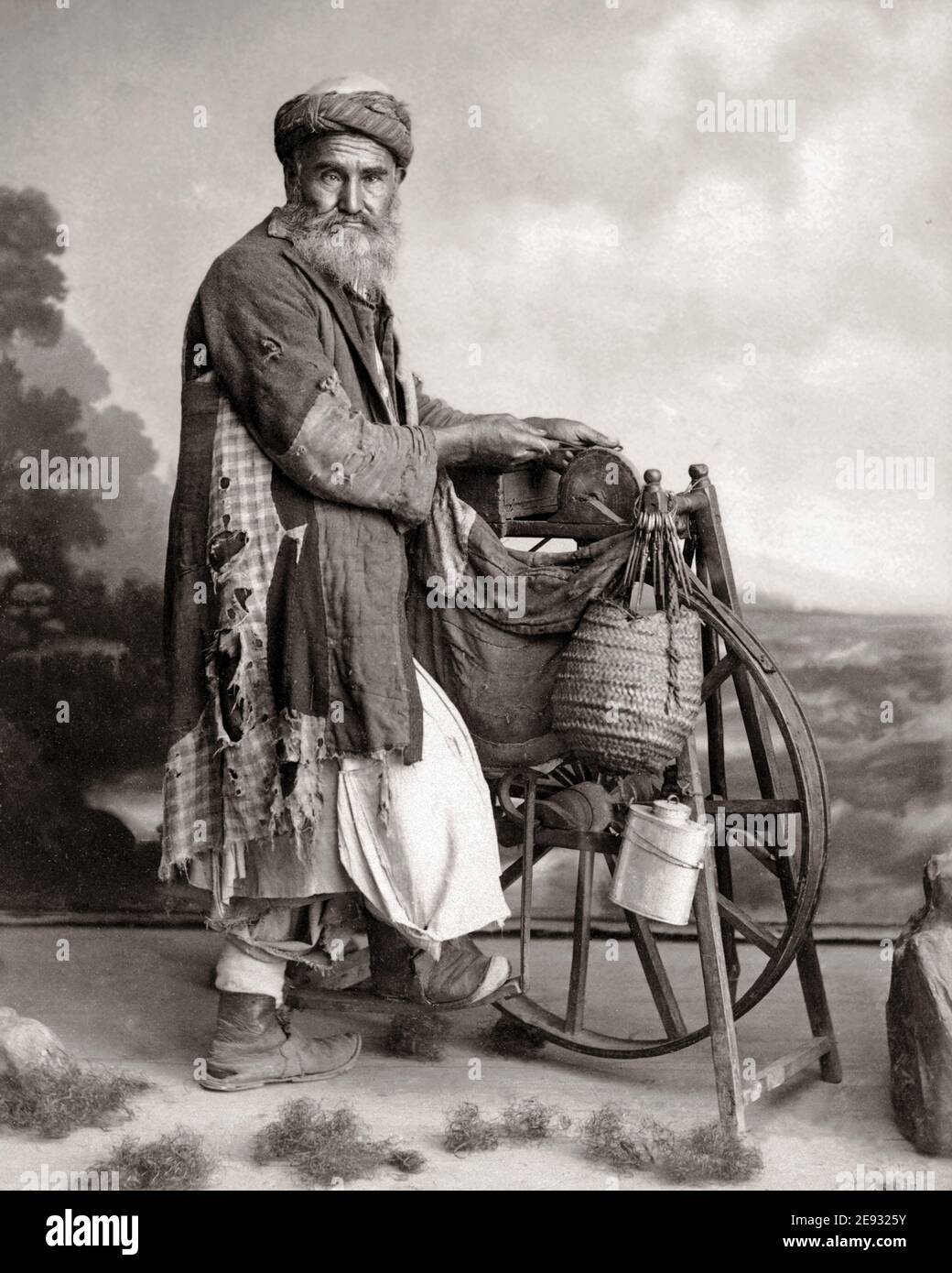 Late 19th century photograph - Egyptian Knife-grinder, man sharpening ...