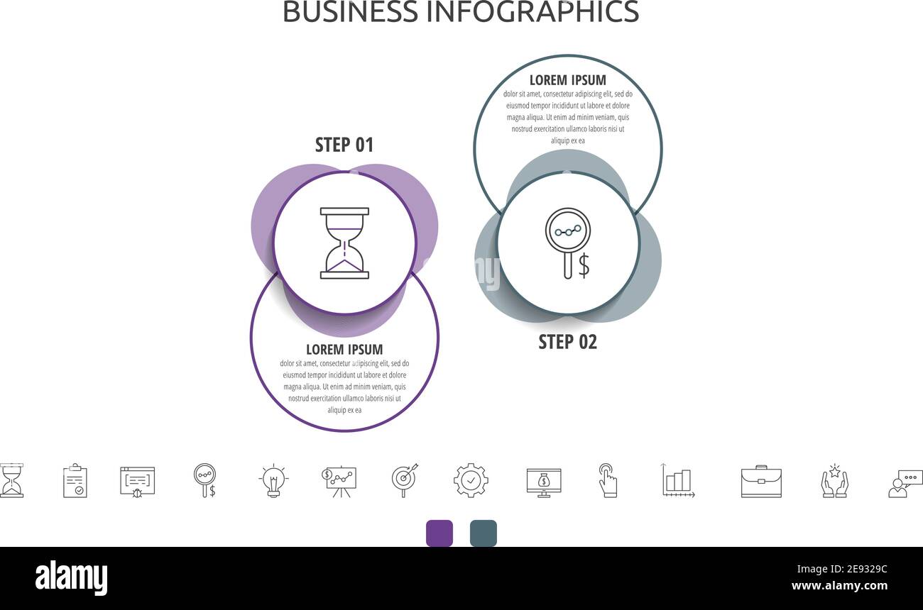 Vector infographics circles with 2 steps, labels. Line chart. Timeline used for diagram ...