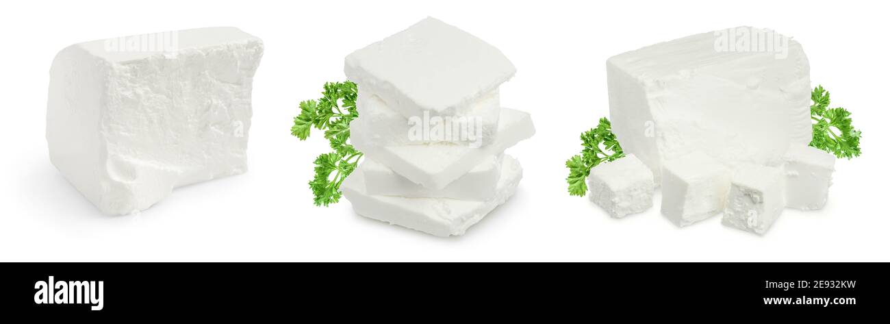 Feta cheese isolated on white background. With full depth of field. Set ...