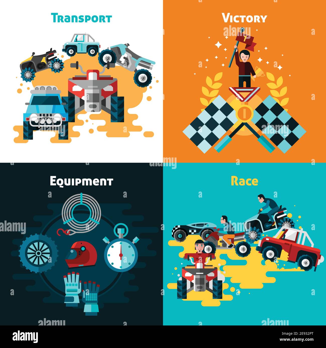 Offroad concept icons set with victory and race symbols flat isolated ...