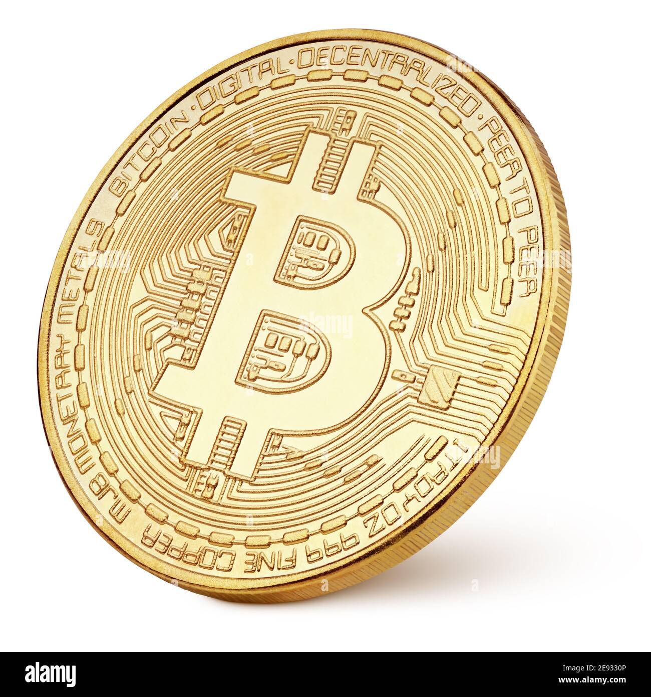 Digital currency golden bitcoin (BTC) isolated on white background with ...