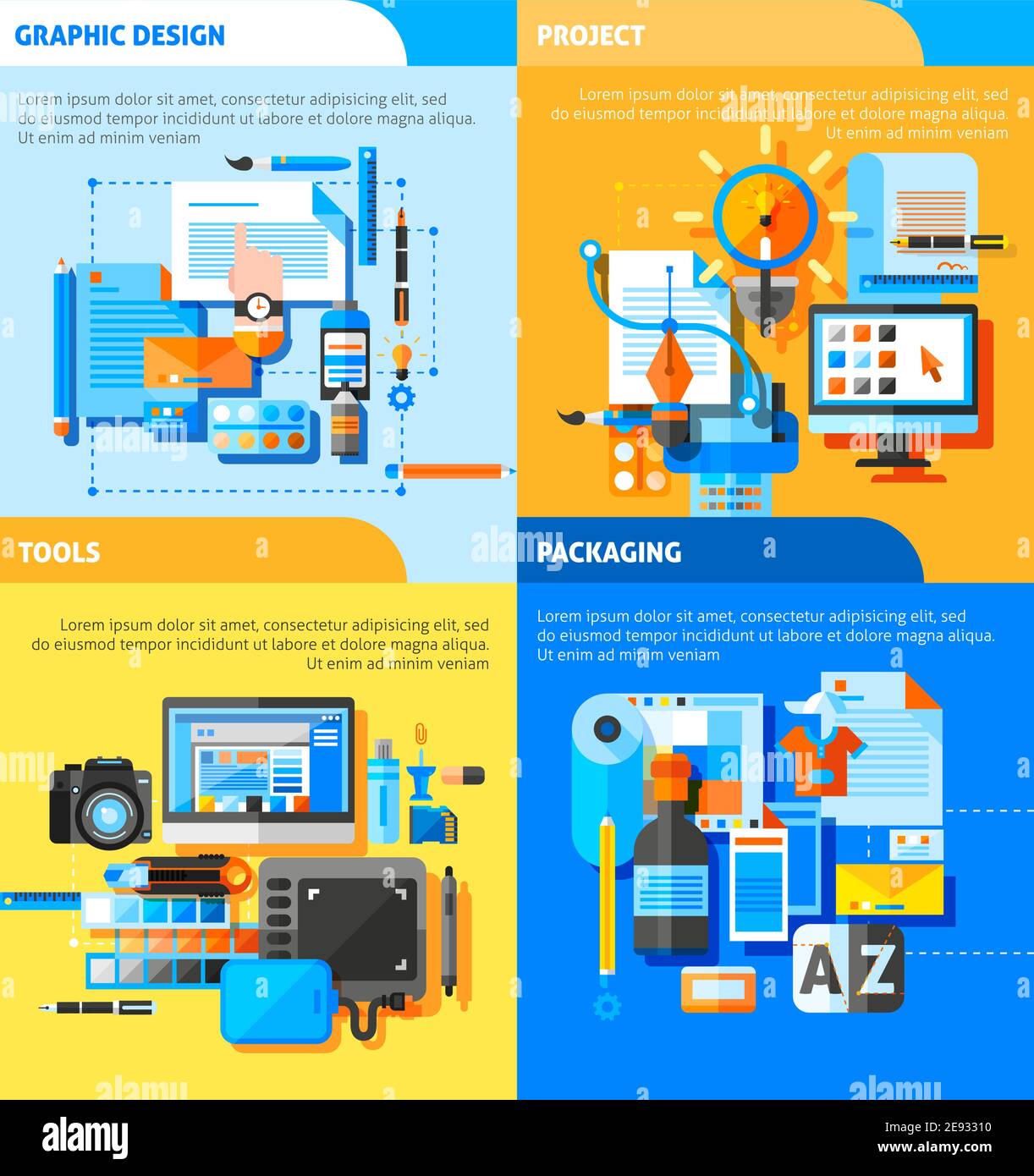Graphic design concept icons set with project and packaging symbols ...