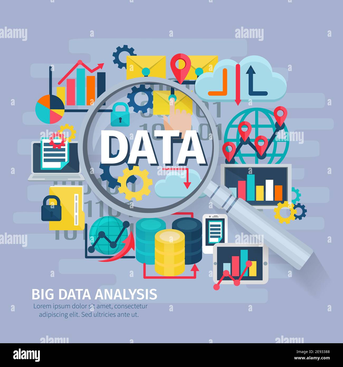 Big data analytics flat icons composition conceptual poster design with ...