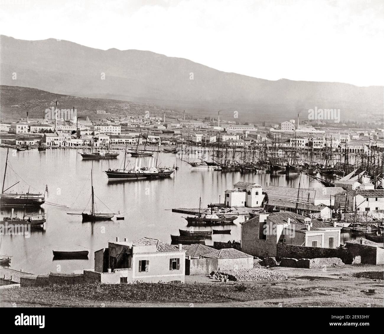 Late 19th century photograph - Greece - view of Piraeus, ships in the ...
