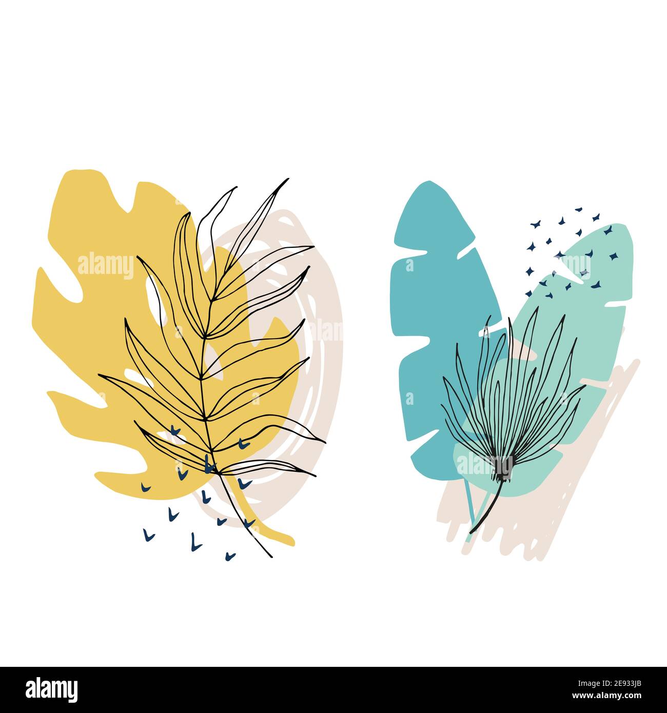 Collage of floral and abstract shape, sticker, design element, plant ...