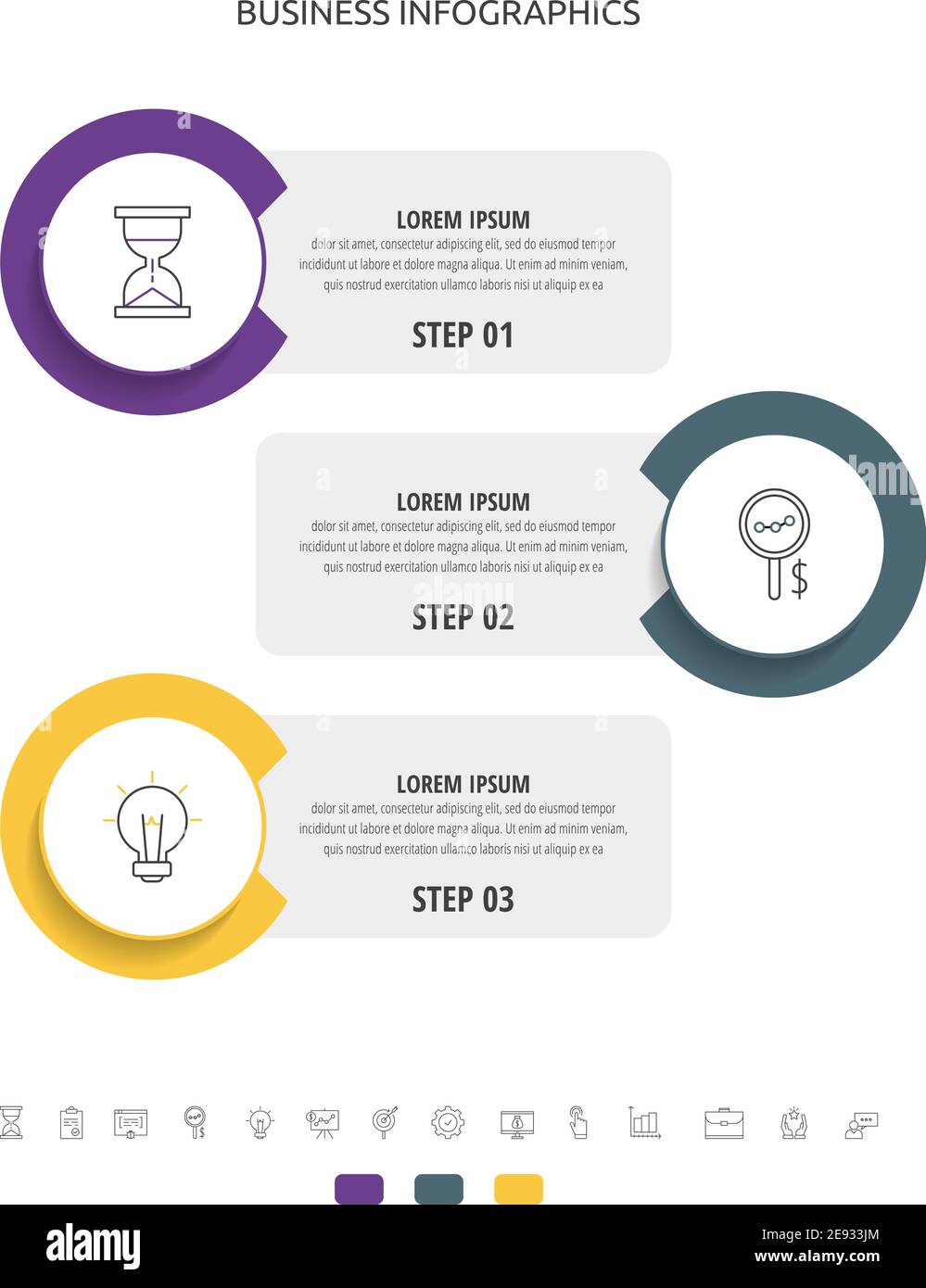 Vector infographics circles with 3 steps, labels. Line chart. Timeline used for diagram, web ...