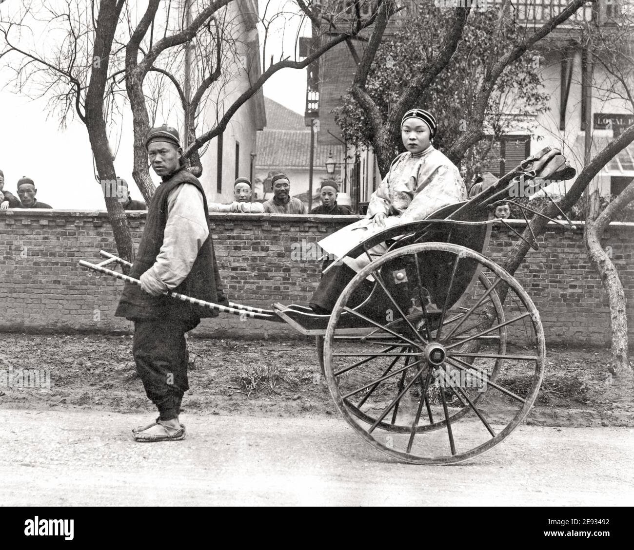 Late 19th century photograph - Chinese woman in a rickshaw, transport ...