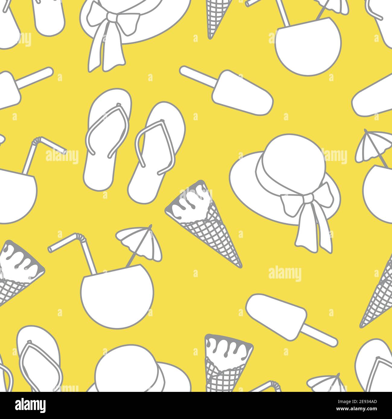 Vector travel seamless pattern Illustration with sun hat, ice cream ...