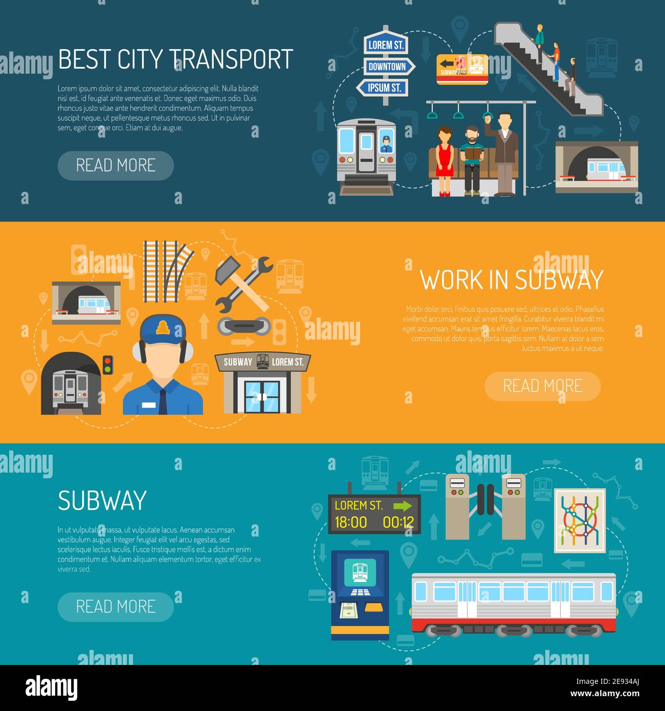 Horizontal underground banners presenting subway advertising it like ...