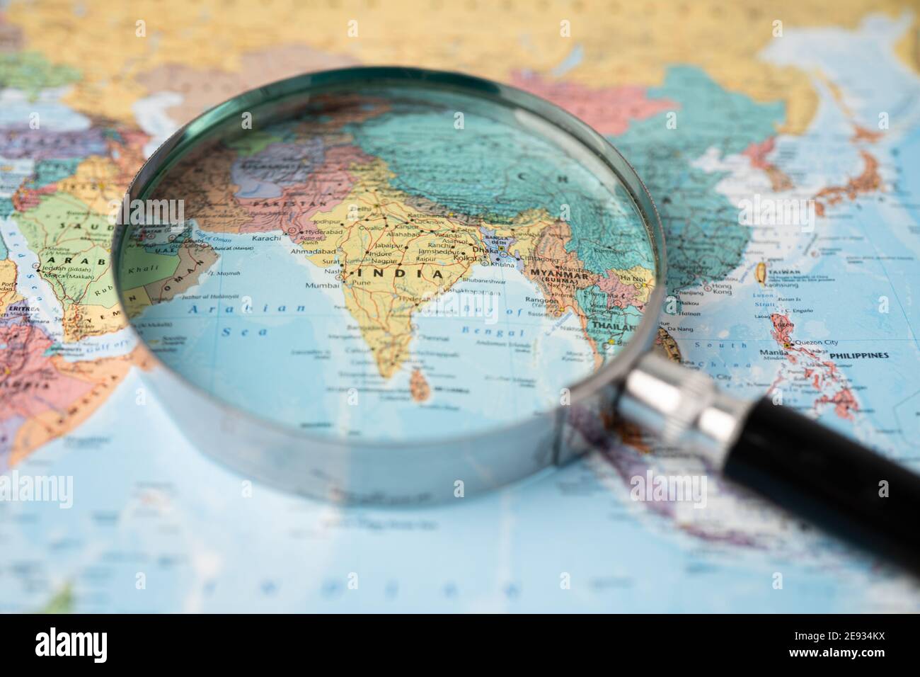 Bangkok, Thailand - August 01, 2020 India, Magnifying glass close up ...