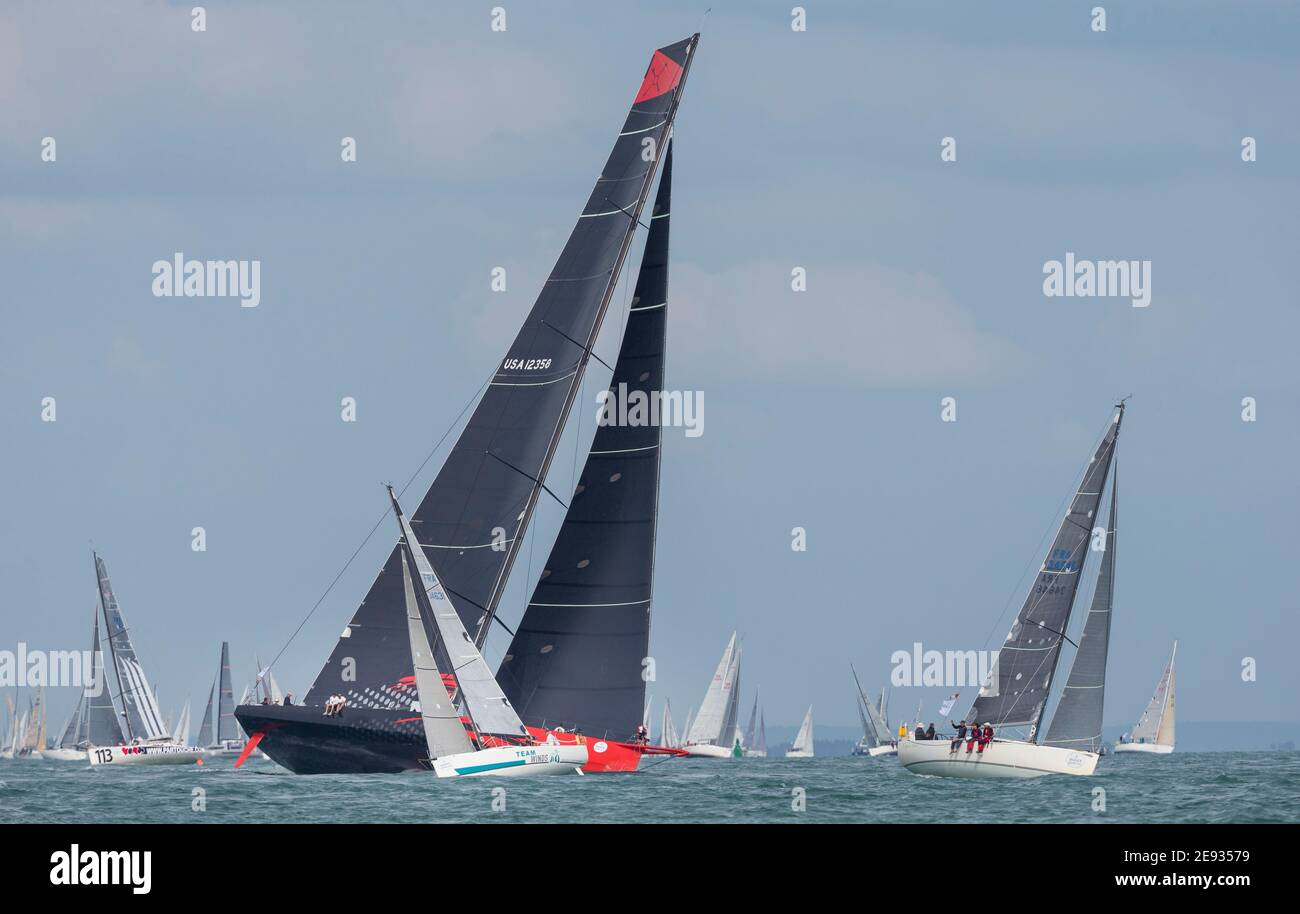 The biggest monohull in the fleet, Comanche, at the start of the 90th ...
