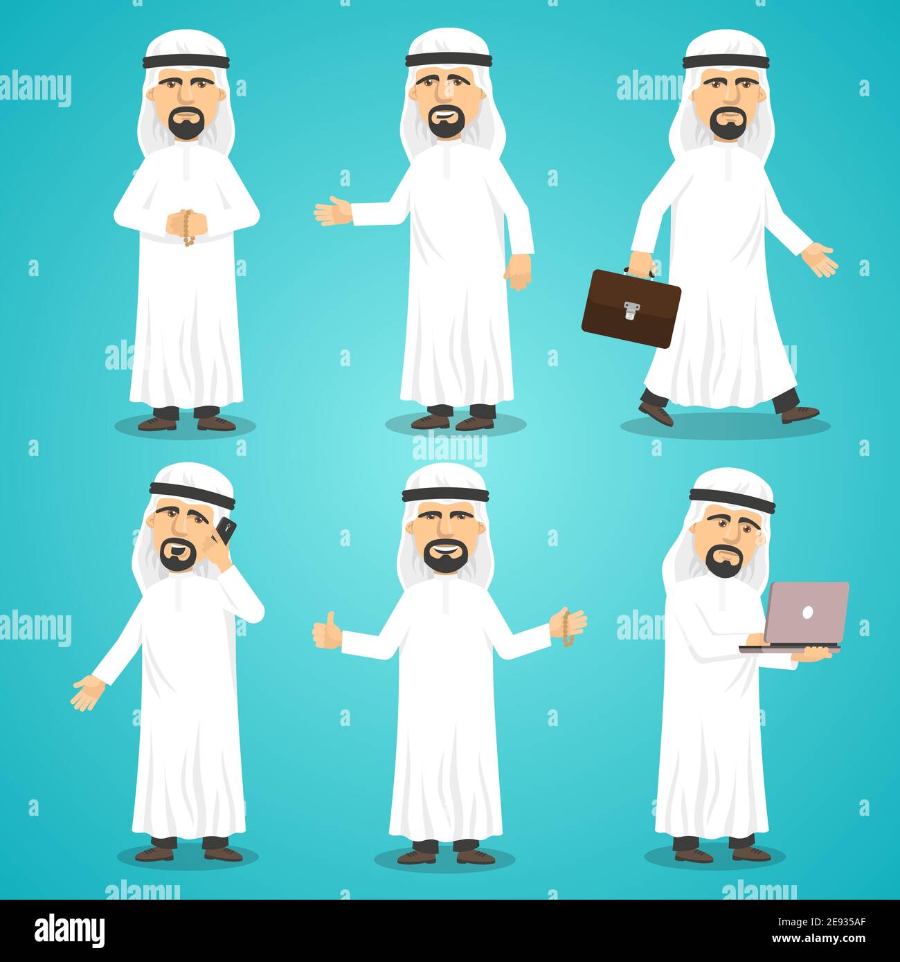 Cartoon images set of arab man in traditional arabic clothing isolated ...