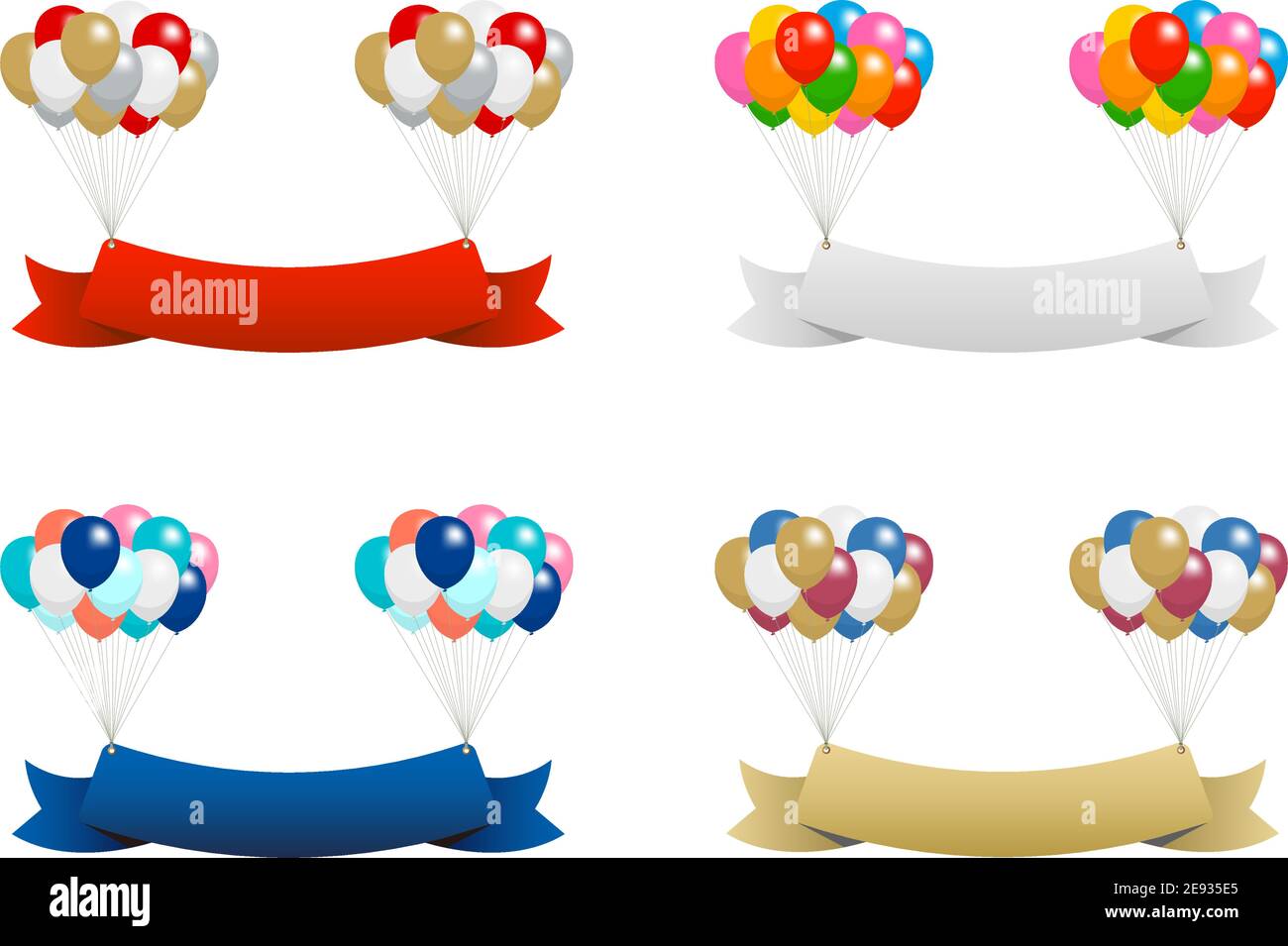 Ribbon banner and balloons vector illustration set Stock Vector Image ...