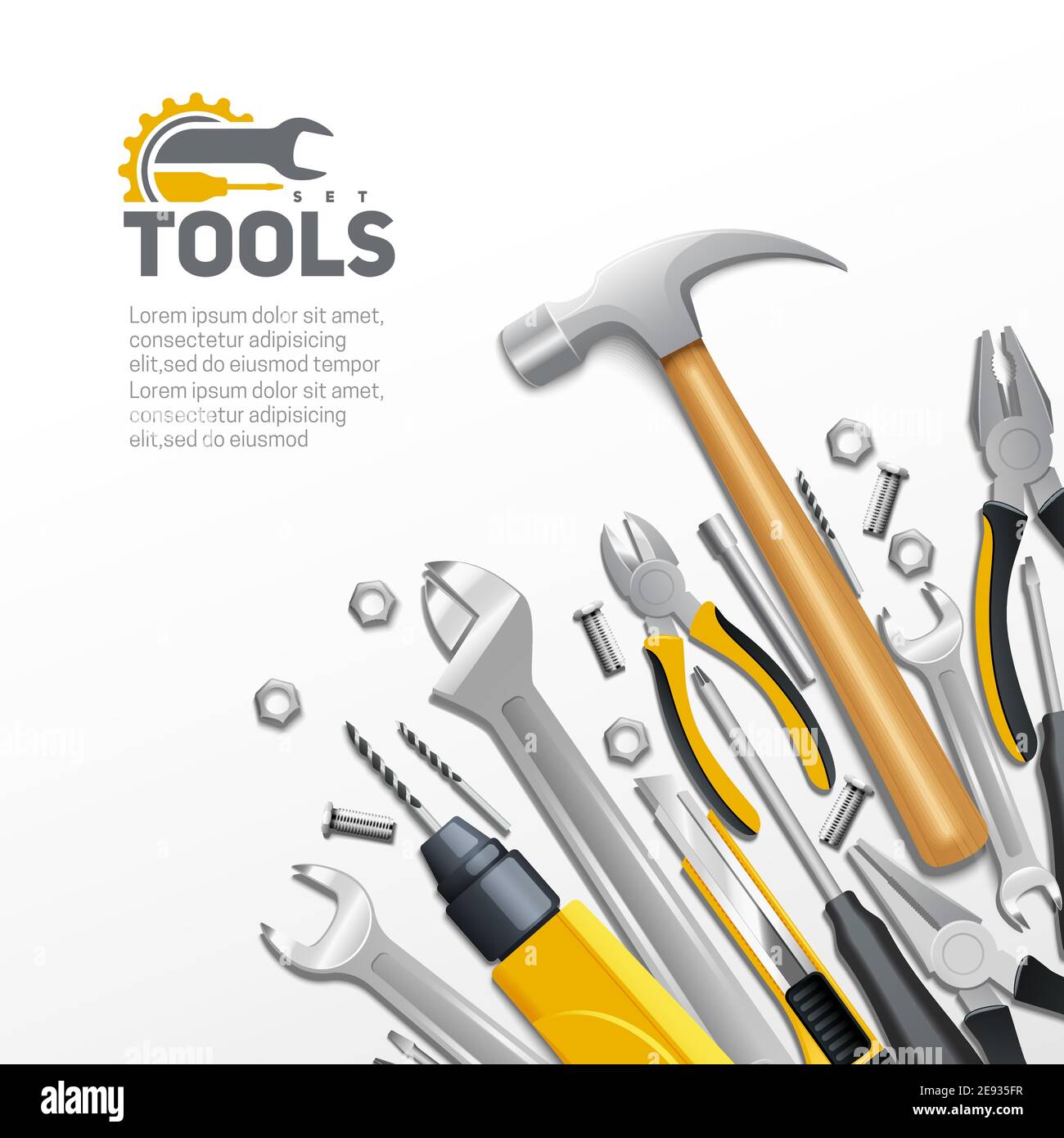 Carpentry construction and house renovation tools realistic composition ...