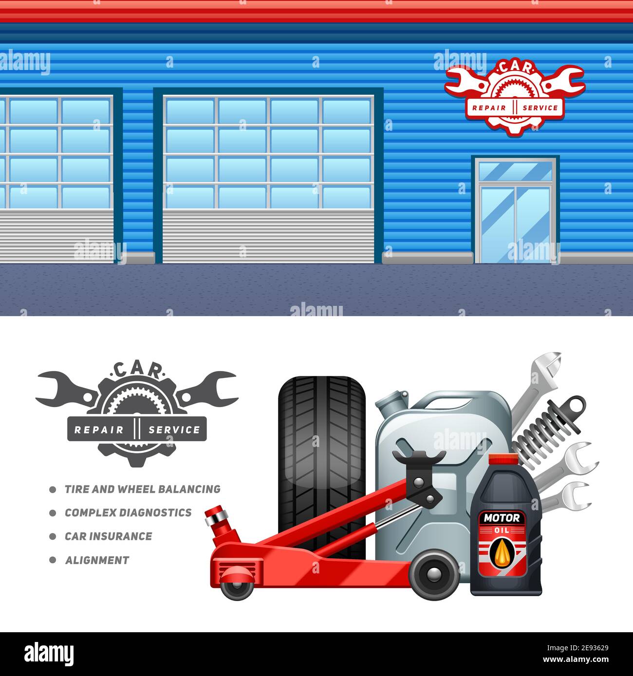 Car service garage 2 horizontal banners composition advertisement ...